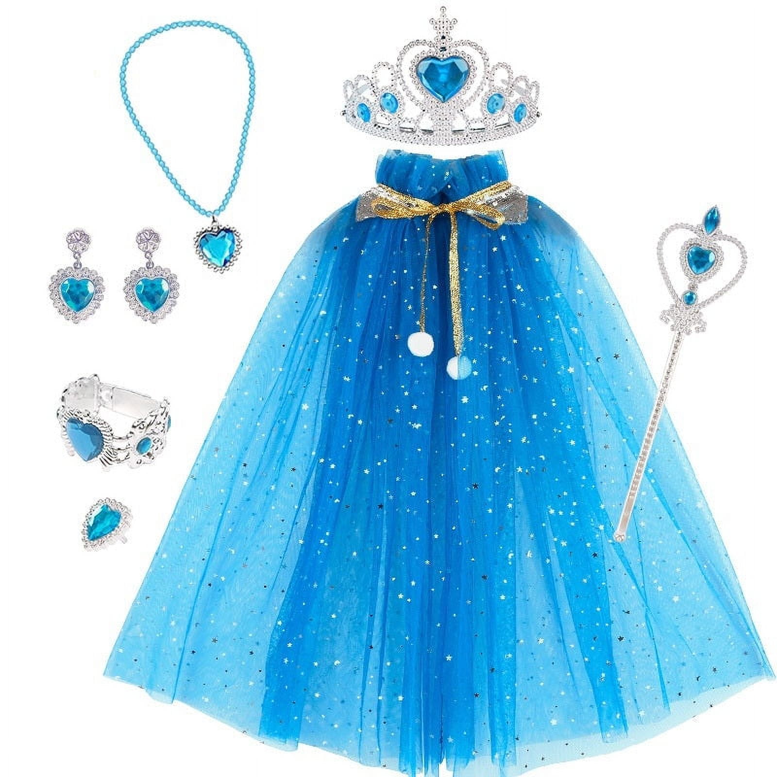 Little Girls Princess Dress up Trunk Blue Cape Jewelry Gift Set for ...