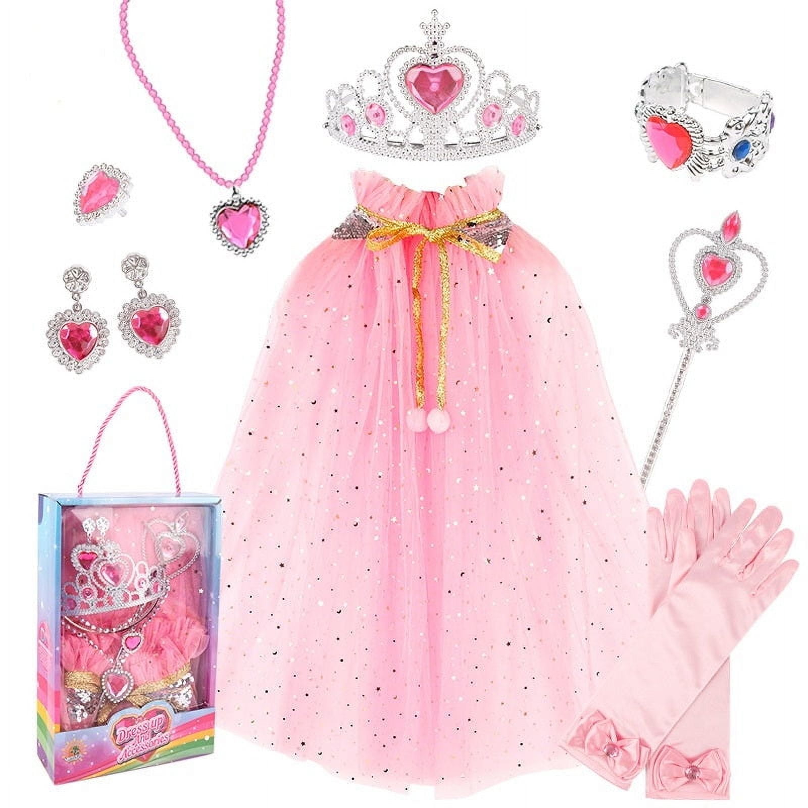 Little Girls Princess Dress up Trunk Pink Cape Jewelry Gift Set for ...