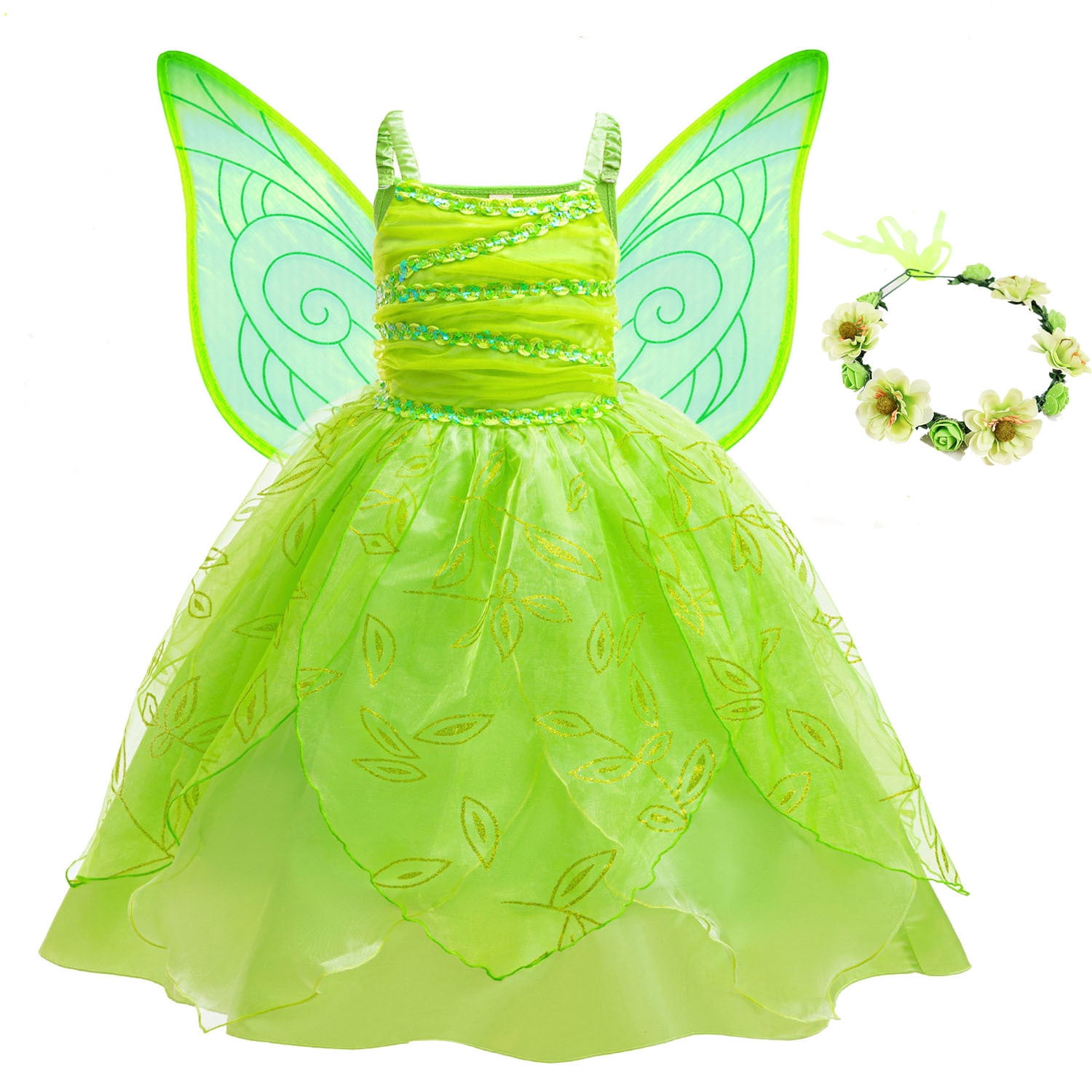 Little Girls Princess Fairy Fancy Green Wings Dress Birthday Party ...