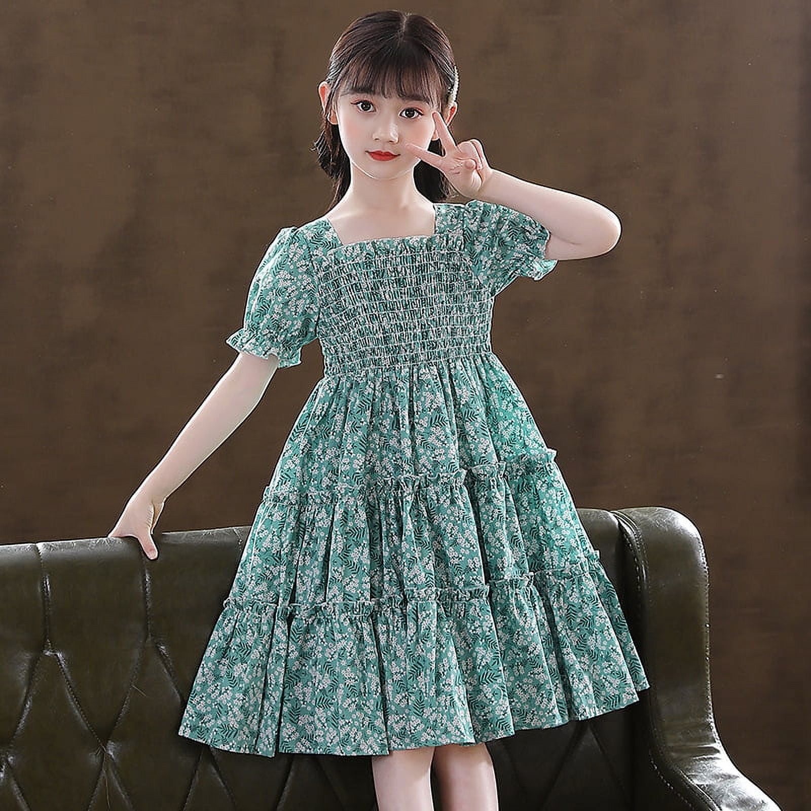 Little Girls Puff Sleeve Dresses Floral Girls Summer Dress Children ...