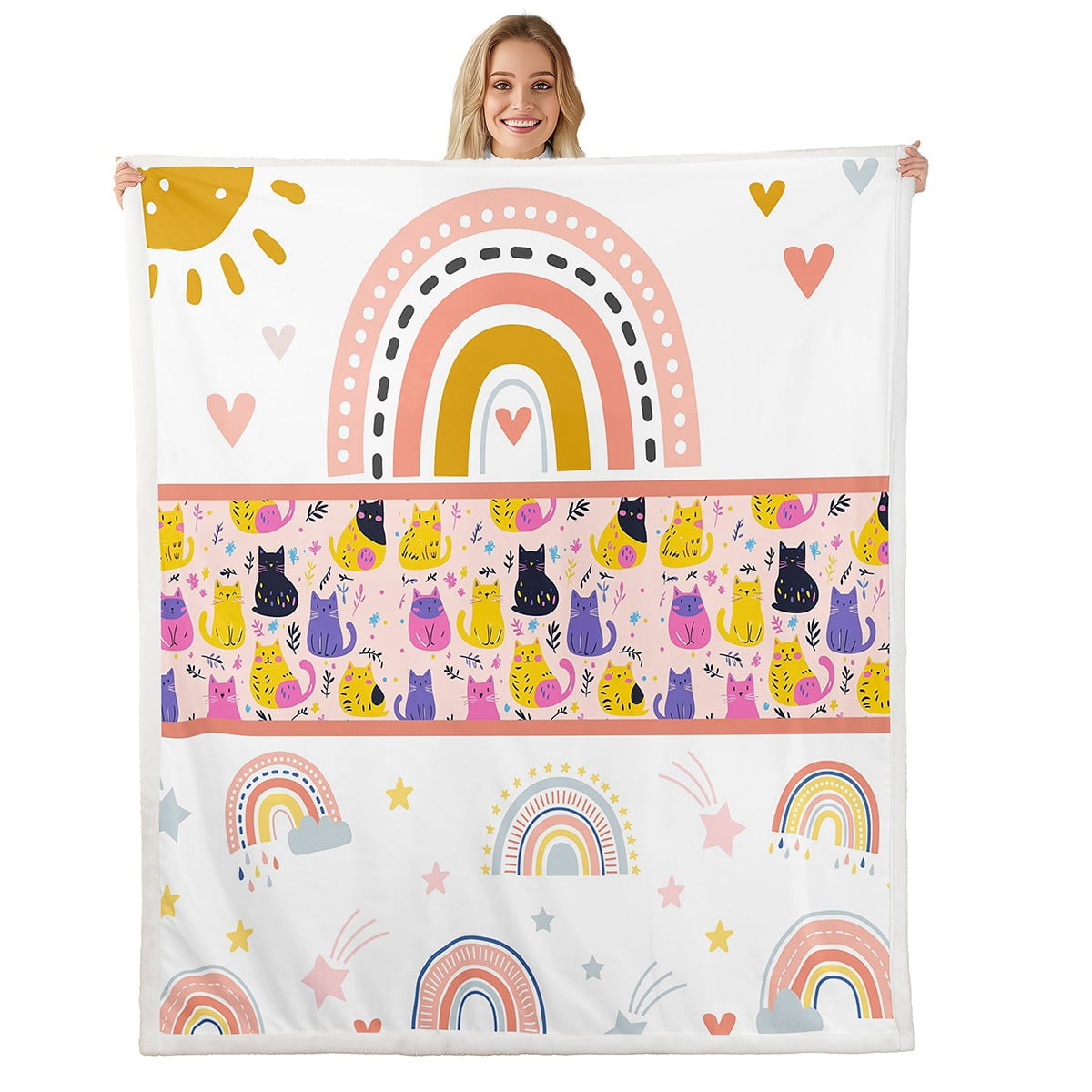 Little Rainbow Fleece Blanket Throw Size,Cute Cats Throw Blanket Kawaii ...