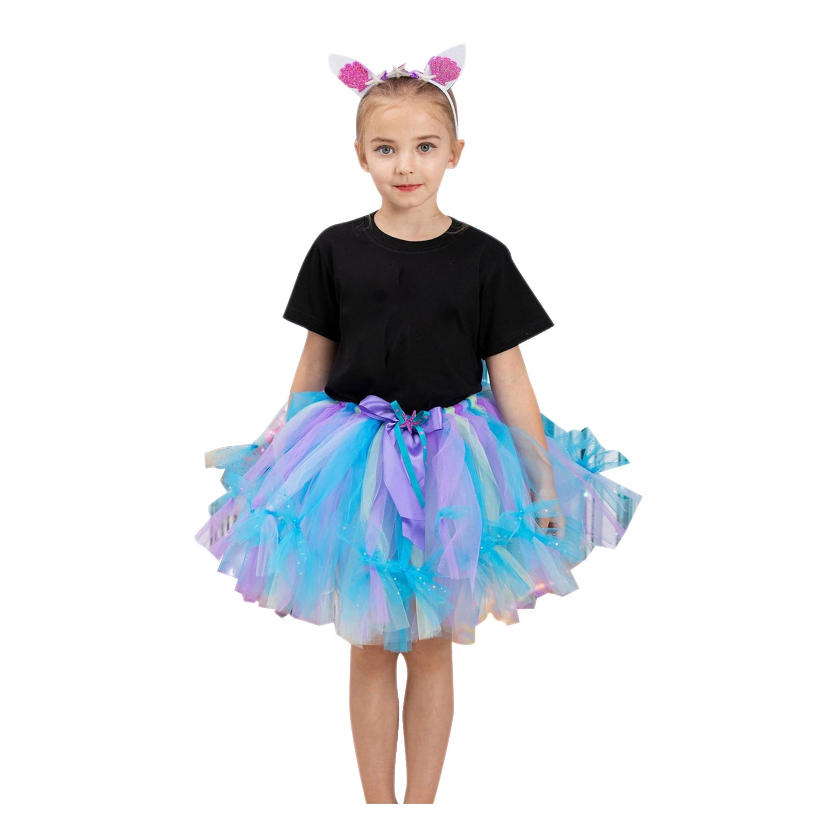 Little Girls Rainbow Tutus Ballet Dance Puffy Tulle Skirts Color Block Mesh Christmas Birthday ...