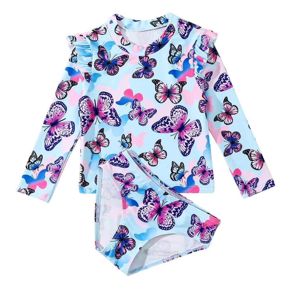 Little Girls Rash Guard Set 2 Piece Swimsuit Long Sleeve Strawberry ...