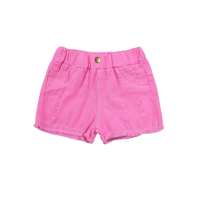 Little Girls Ripped Denim Shorts Kids Solid Color High Elastic Waist ...