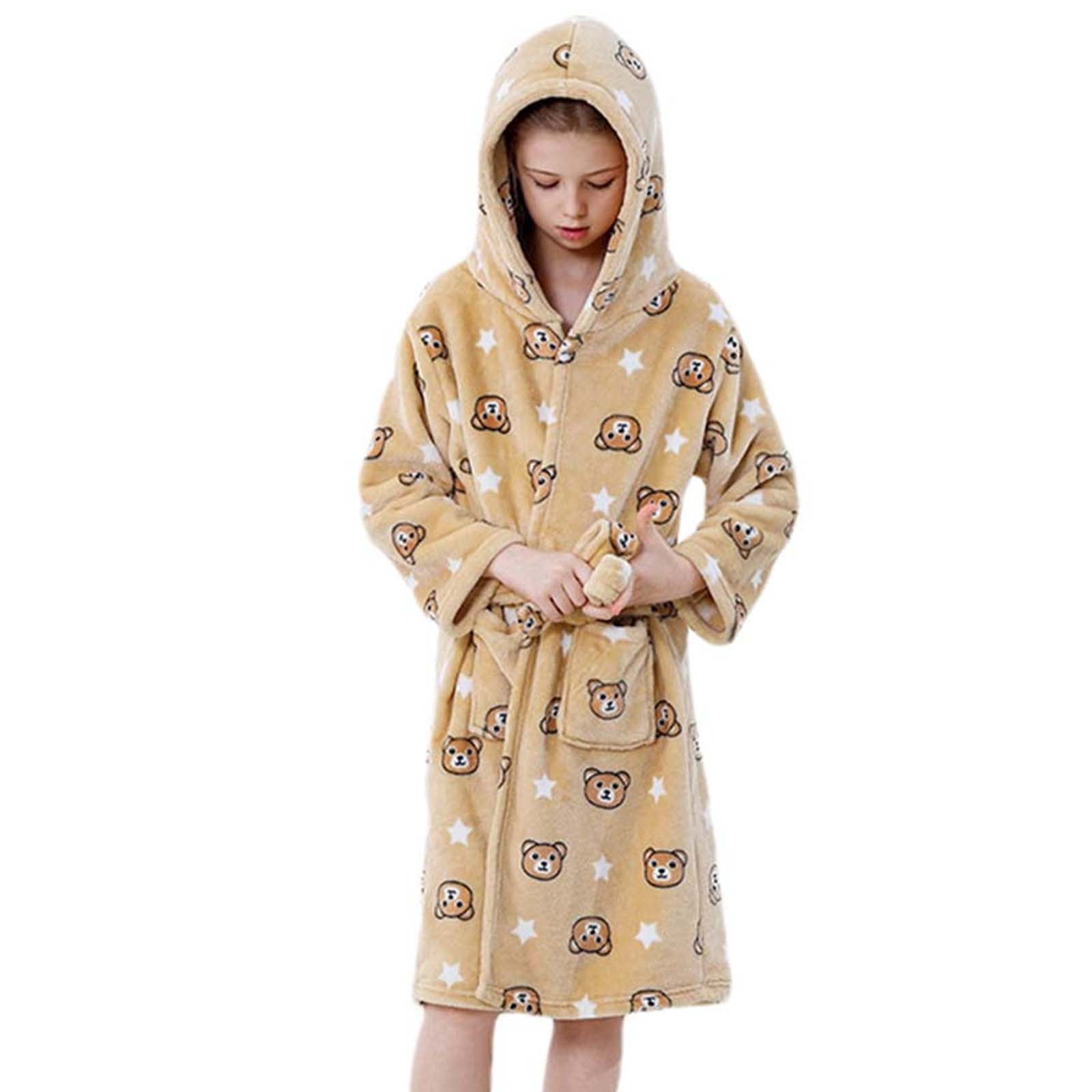 Little Girls Robe Flannel Hooded Bathrobe Soft Fleece Sleepwear Pajamas ...