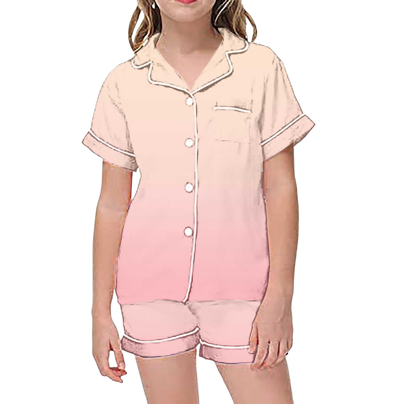 Little Girls Satin Pajamas Gradient Short Sleeve Button-Down Sleepwear ...