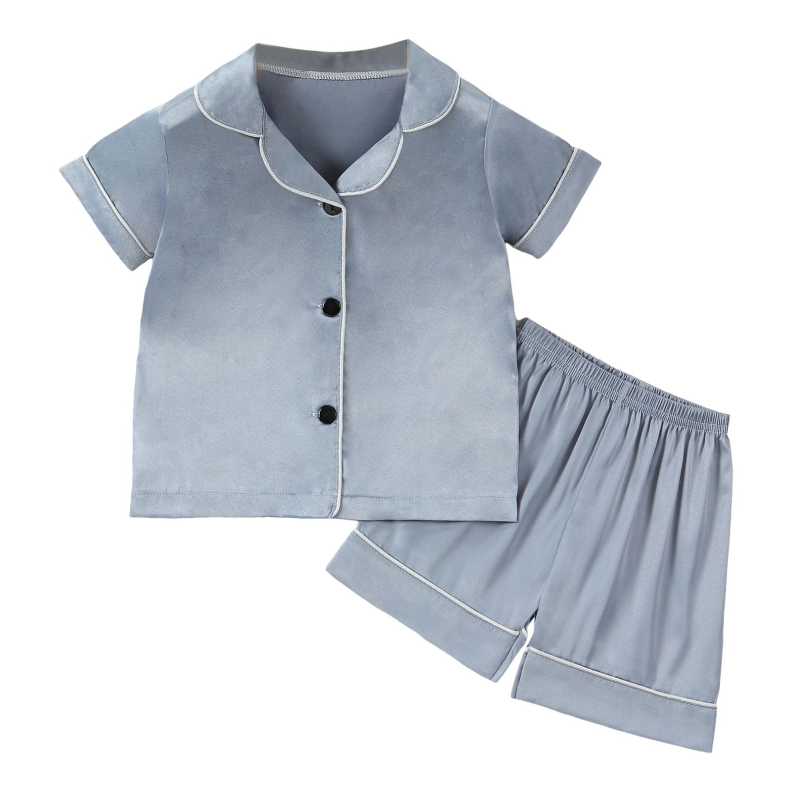 Little Girls Satin Pajamas Short Sleeve Button-Down Nightwear with ...