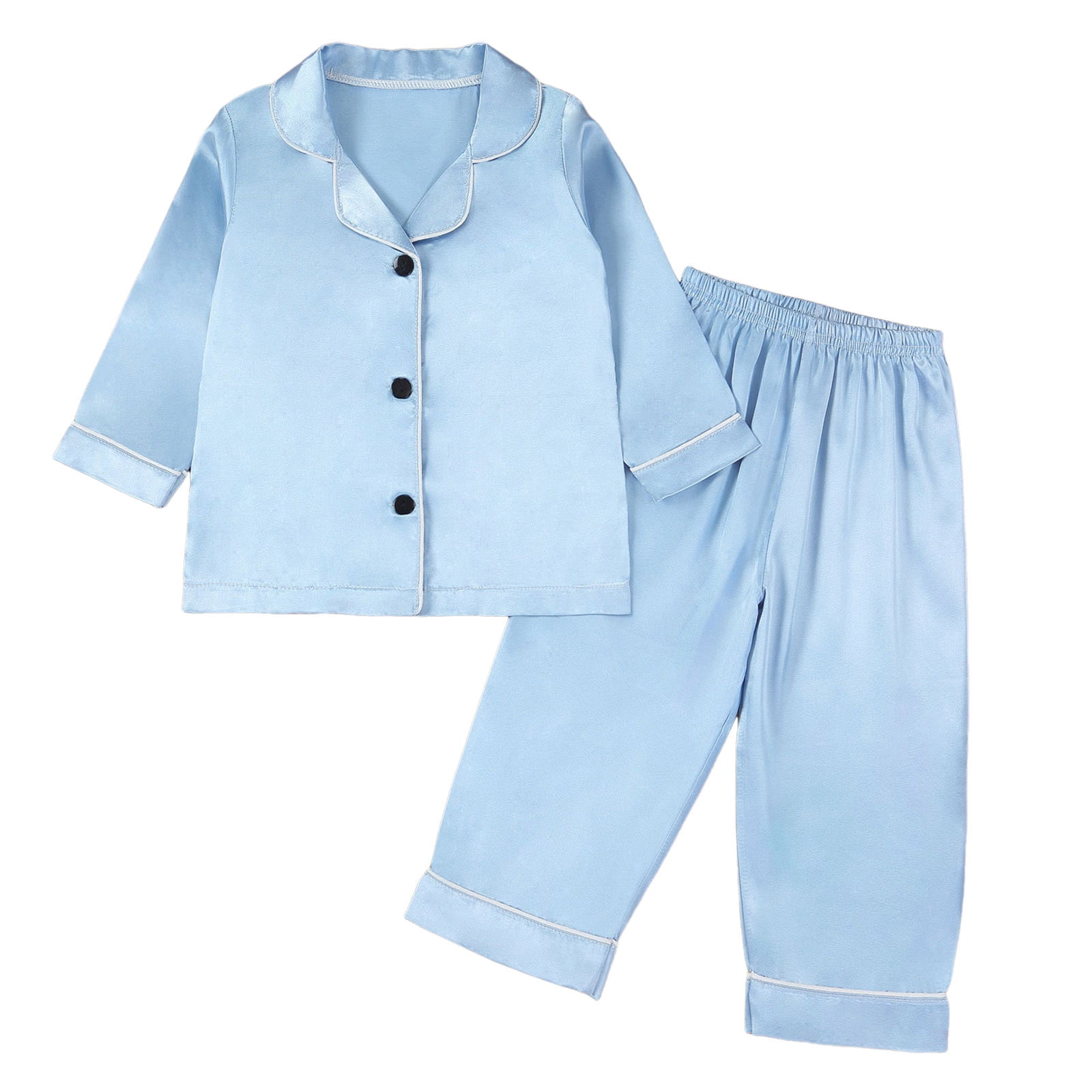 Little Girls Satin Pajamas Short Sleeve Button Down Top Pants Set Girls ...