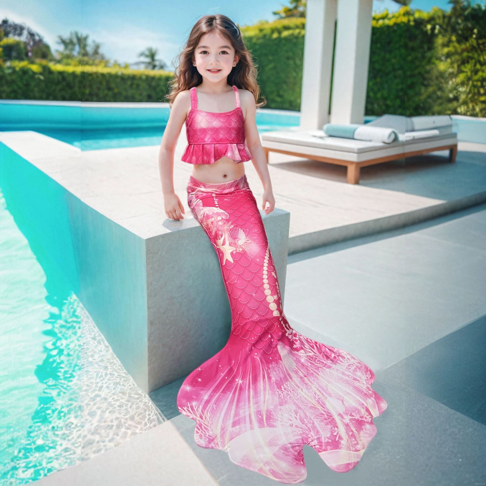 Little Girls Scale 3D Print Bathing Suit 3Pcs Cute Ruffle Tankini ...