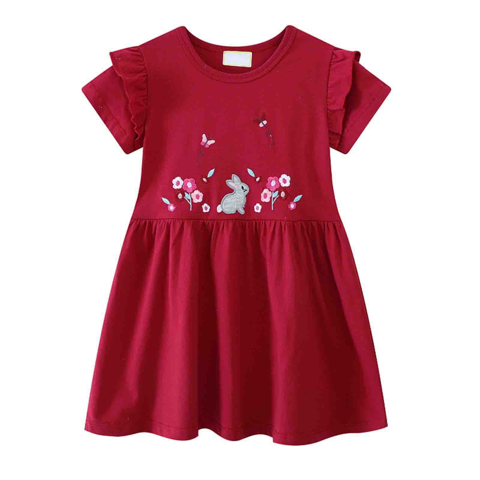 Little Girls Short Sleeve Dresses Cute Prints Shirt Dress Summer ...