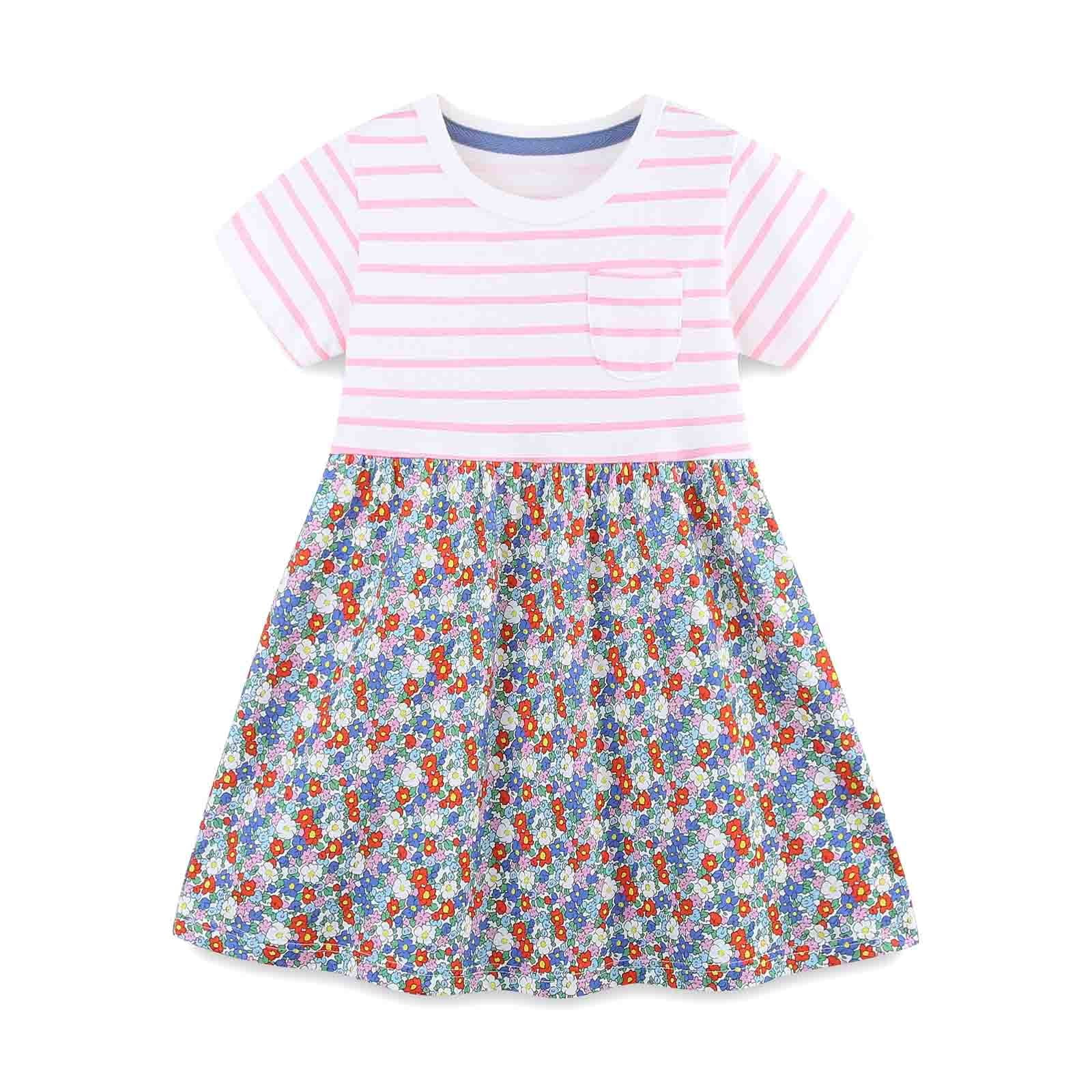 Little Girls Short Sleeve Dresses Cute Prints Shirt Dress Summer ...