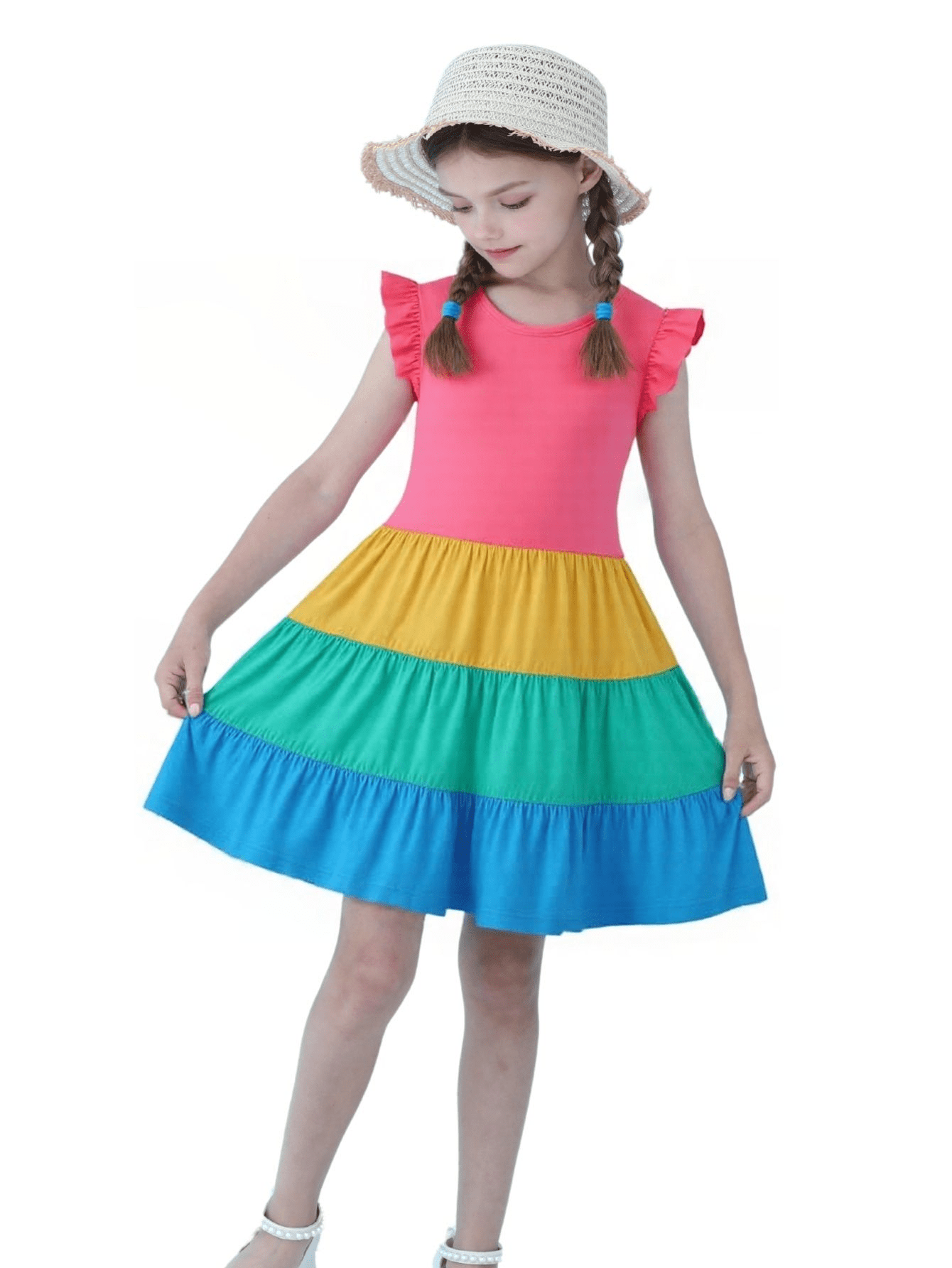 HILEELANG Girls Cotton Color Block Dress – 100% Soft Cotton Summer ...
