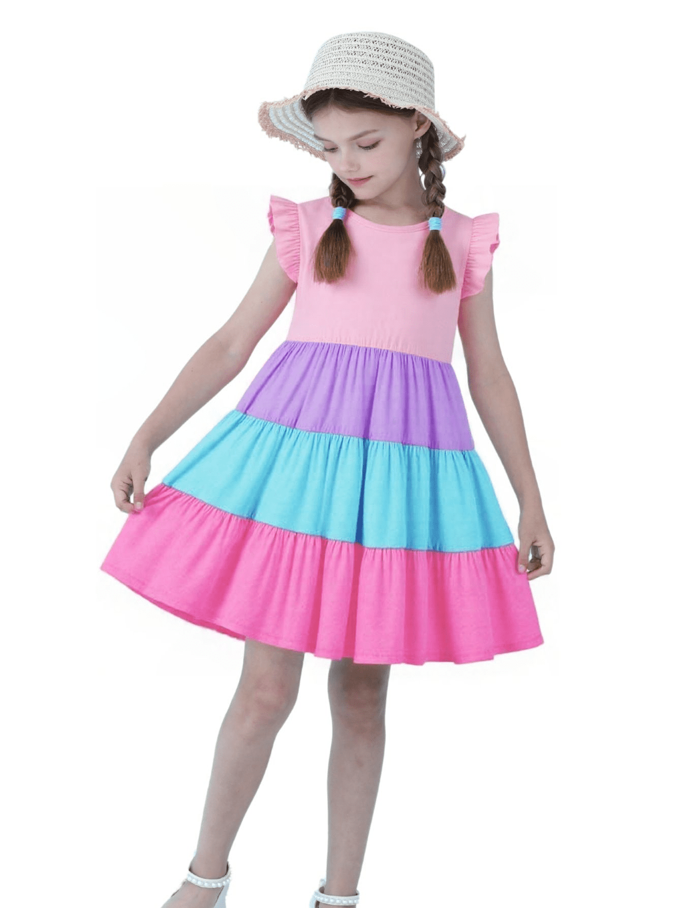 HILEELANG Little Girls Short Sleeve Dresses, Cotton Sundress, Easter ...