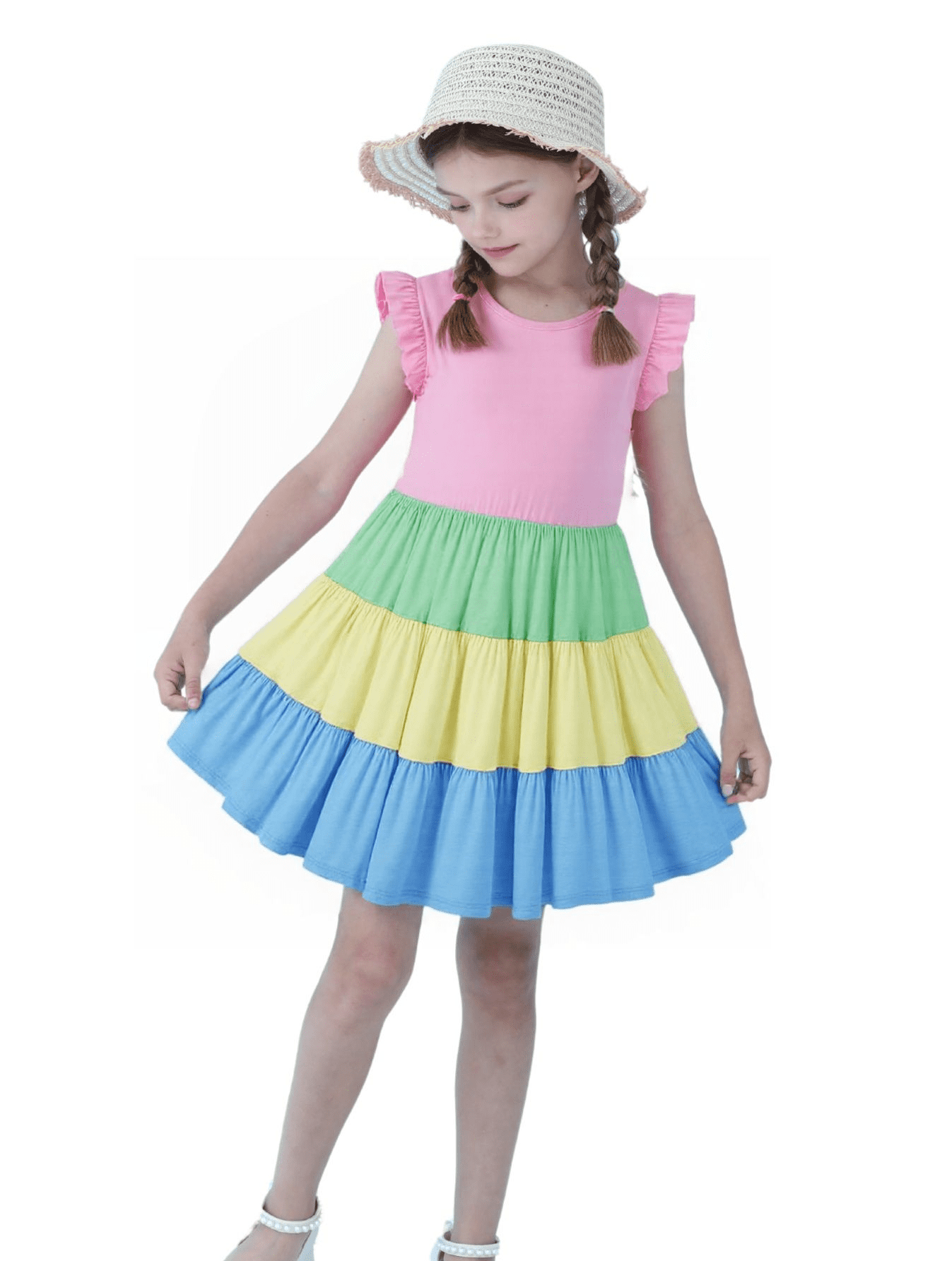 HILEELANG Girls Cotton Color Block Dress – 100% Soft Cotton Summer ...