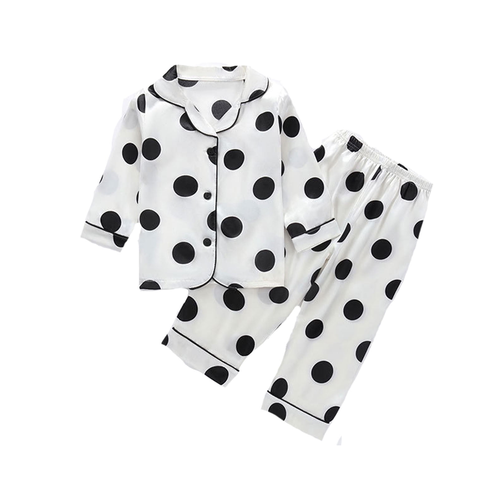 Little Girls Silk PJS Dot Print Short Sleeve Button-Down Sleepwear with ...
