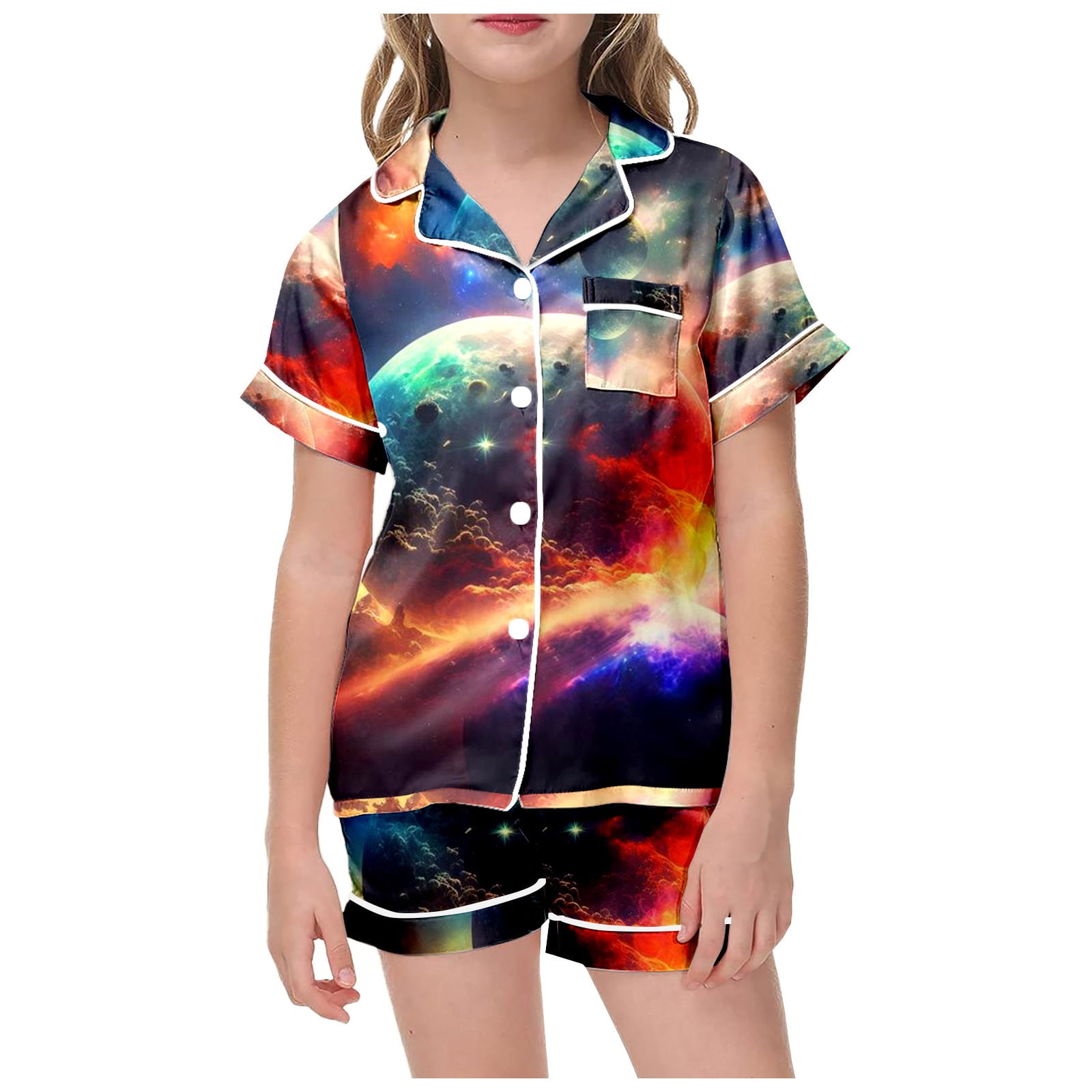 Little Girls Silk Pajamas Set Little Girl Print Short Set Bronze Girls ...