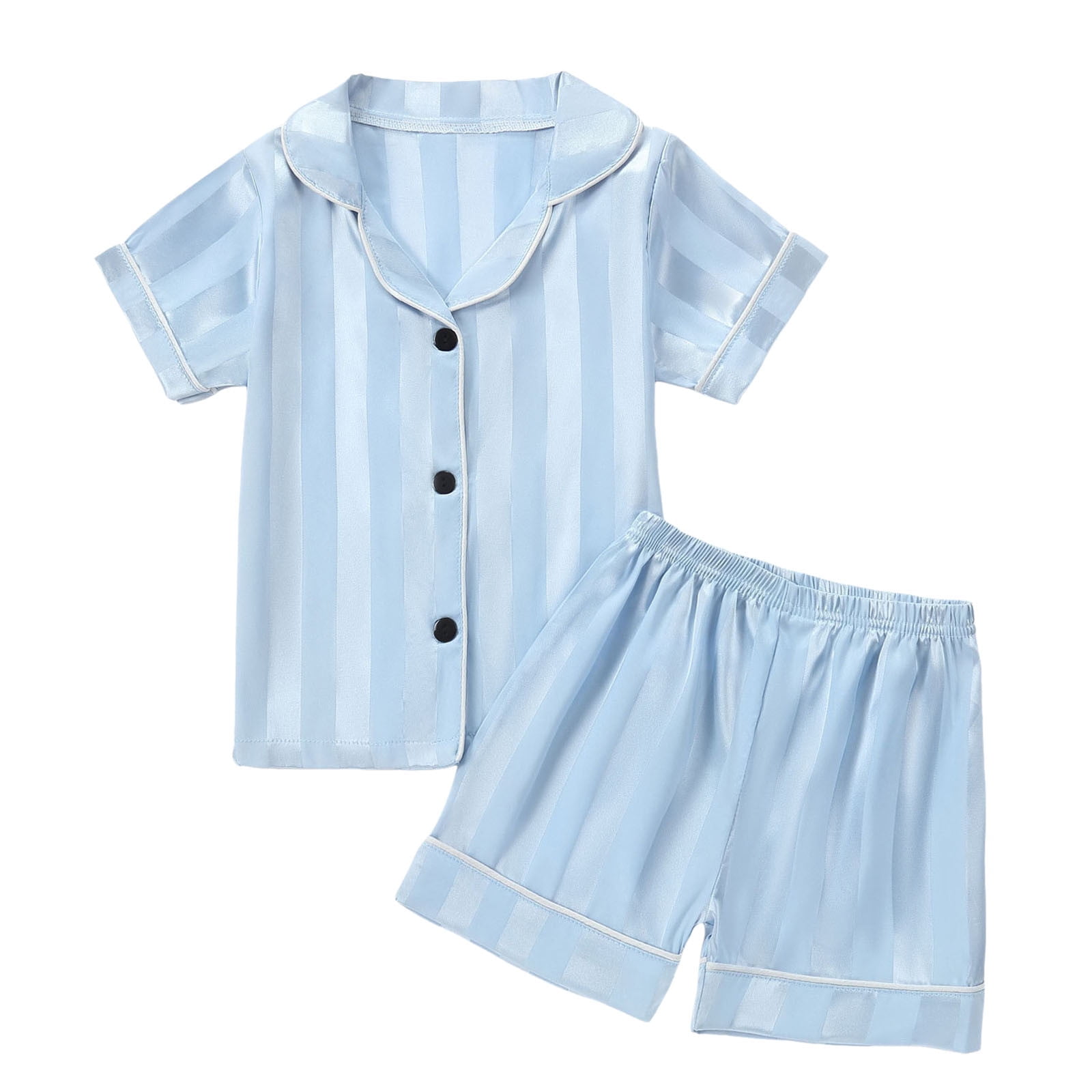 Little Girls Silk Pajamas Set Short Sleeve Button Down Nightwear with ...