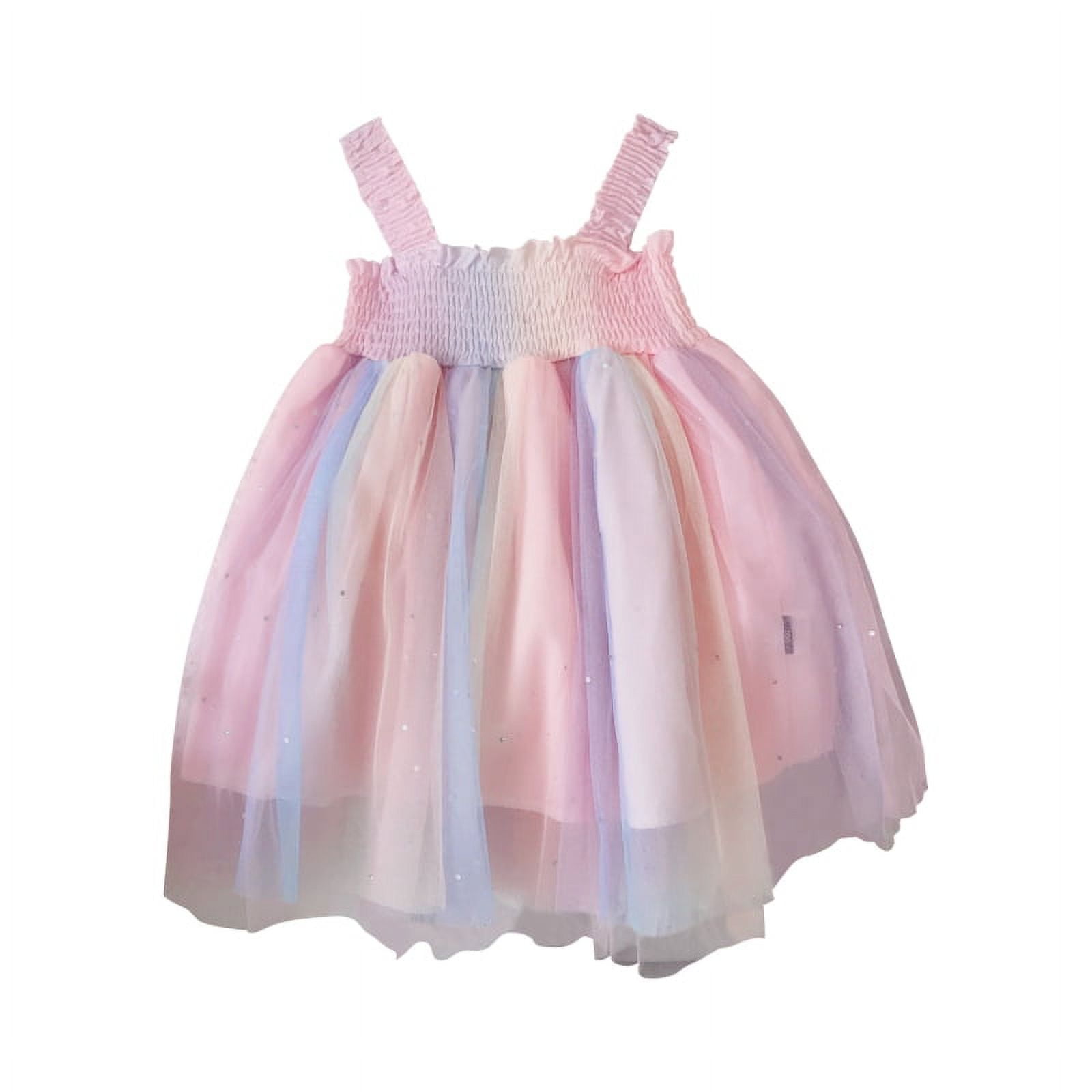 Little Girls Sleeveless Rainbow Princess Dress Tulle Mesh Tutu Dress ...