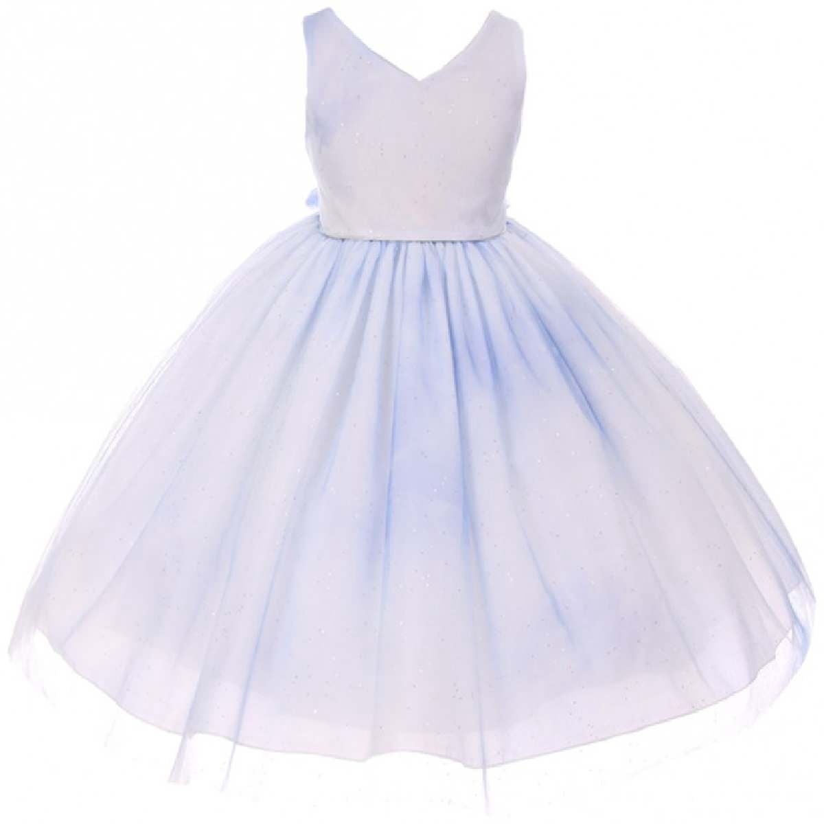 Little Girls Sleeveless V Neck Glitter Tulle Overlay Princess Flower ...