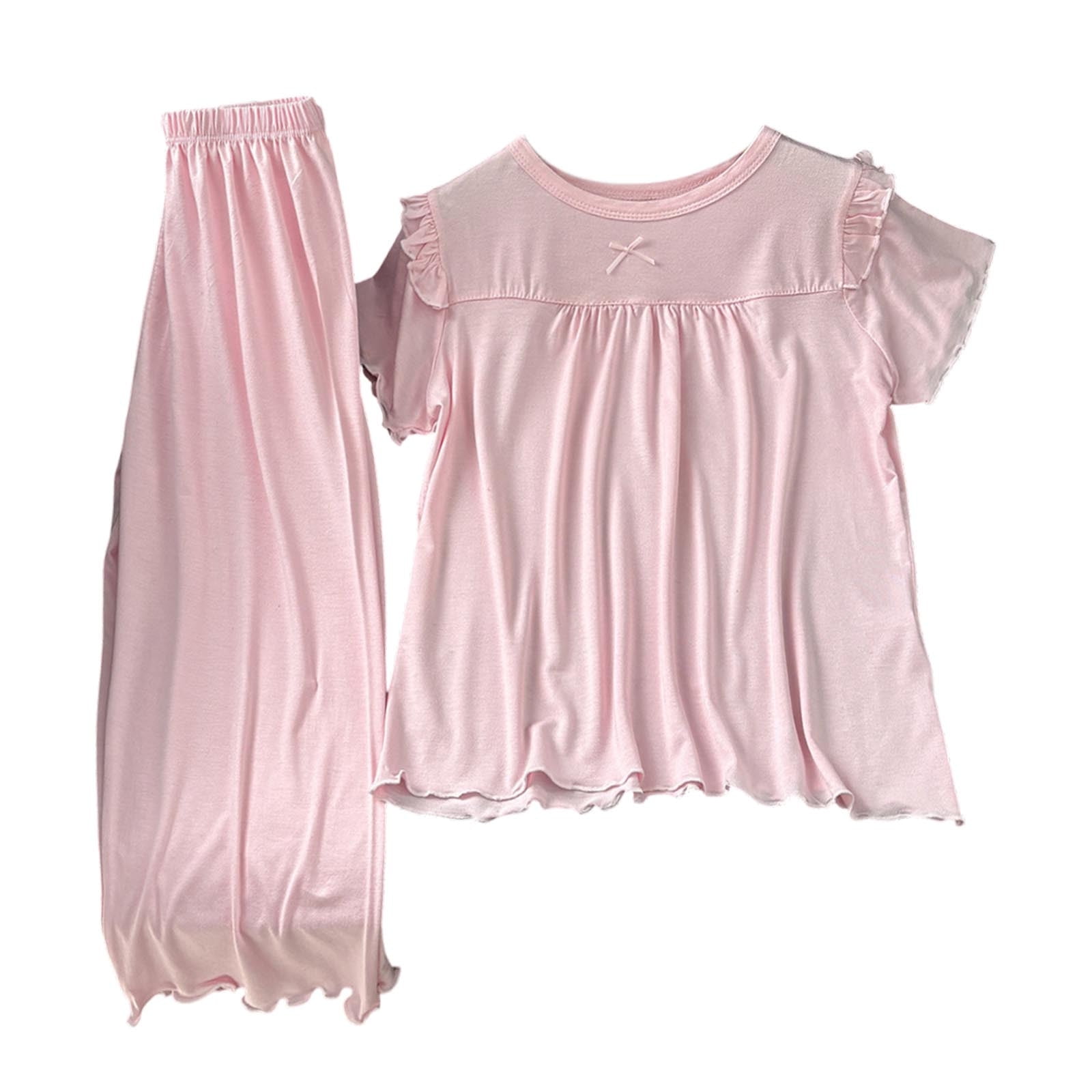 Little Girls Solid Color Cotton Shorts Sleeve Sleep Tee And Pants ...