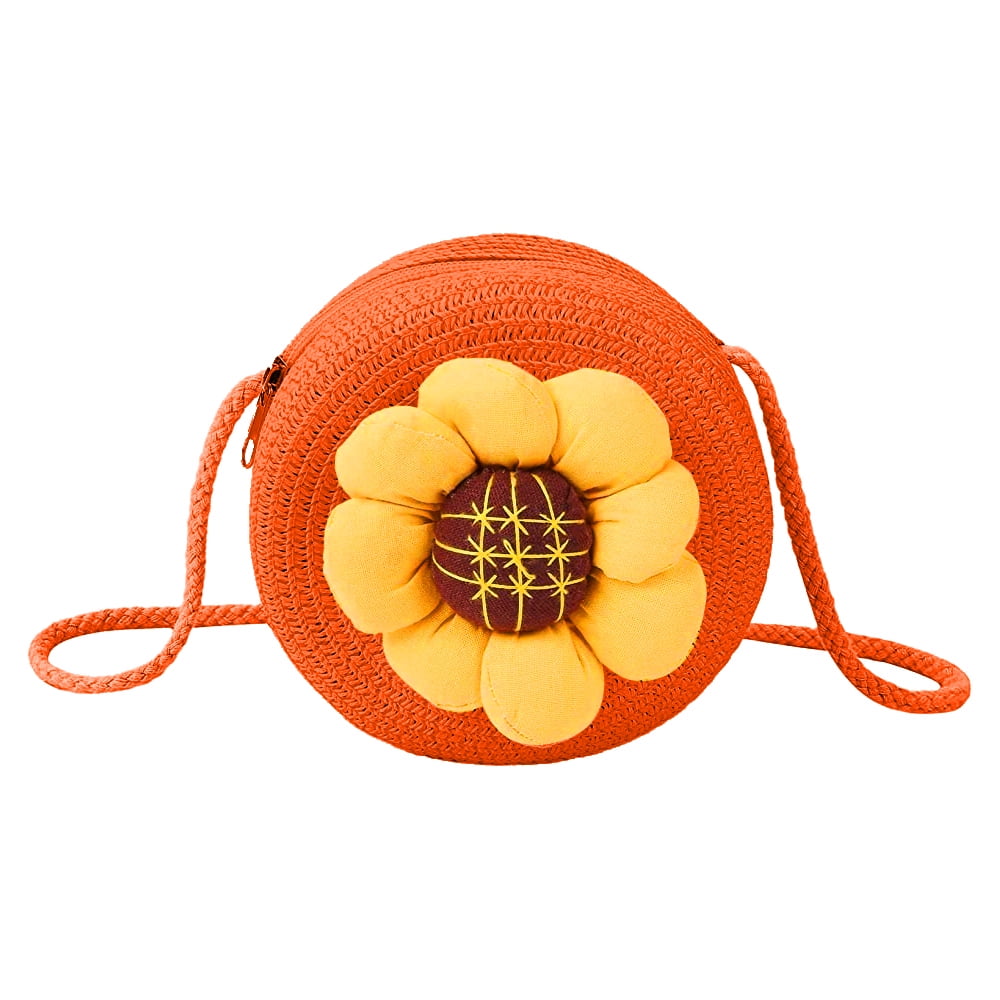 Little Girls Straw Purses Sunflower Straw Shoulder Cross-Body Bag ...