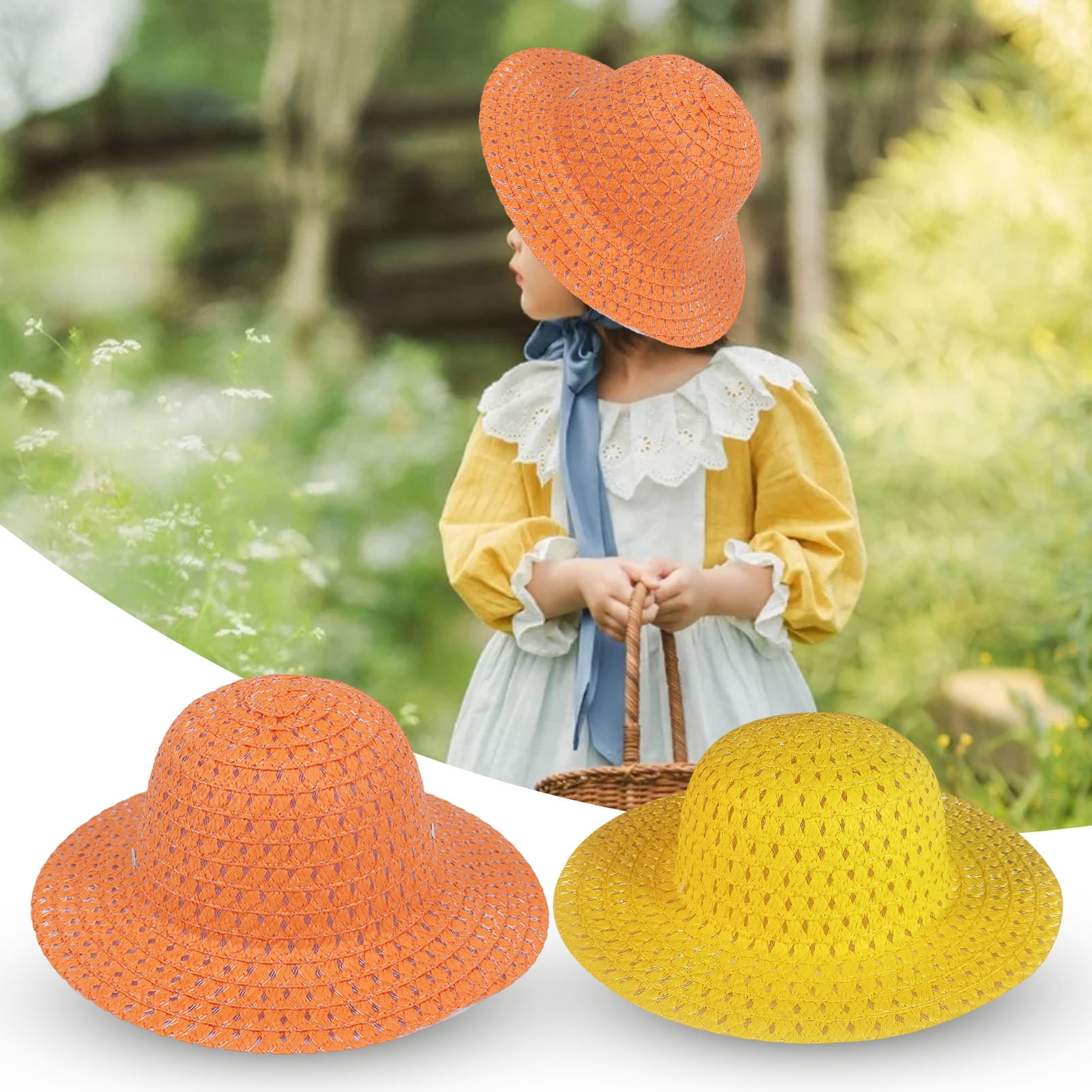 Little Girls Straw Sun Hat Summer Beach Cap Foldable Wide Brim Easter ...