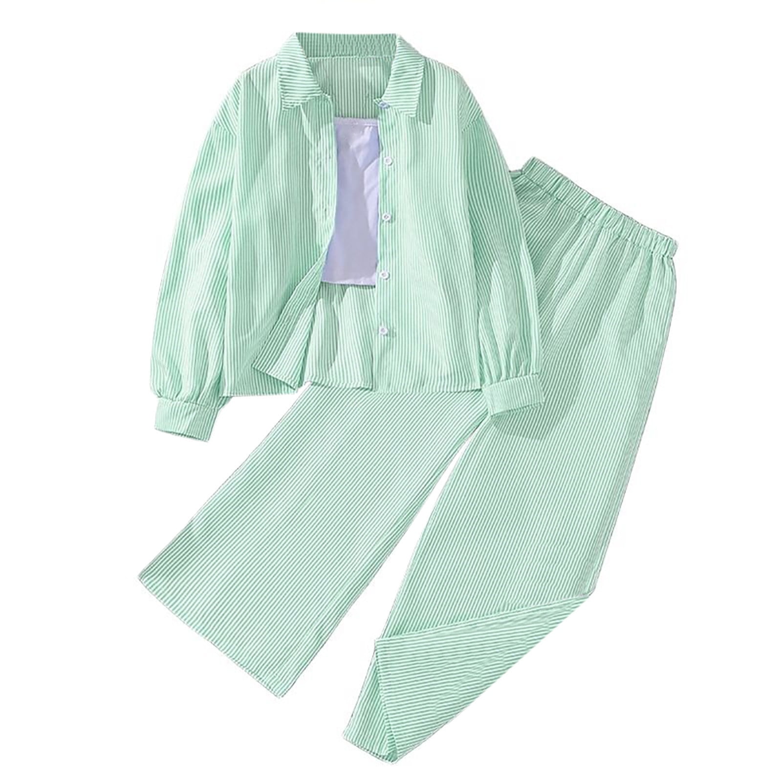 Little Girls Striped Long Sleeve Shirt Outfits 2 Piece Set Casual ...