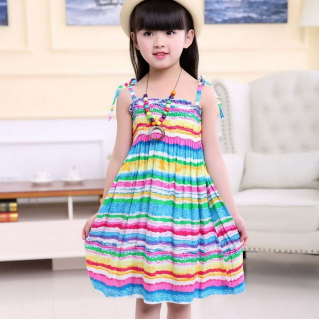 Little Girls Summer Beach Floral Midi Dress With Necklace - Walmart.com
