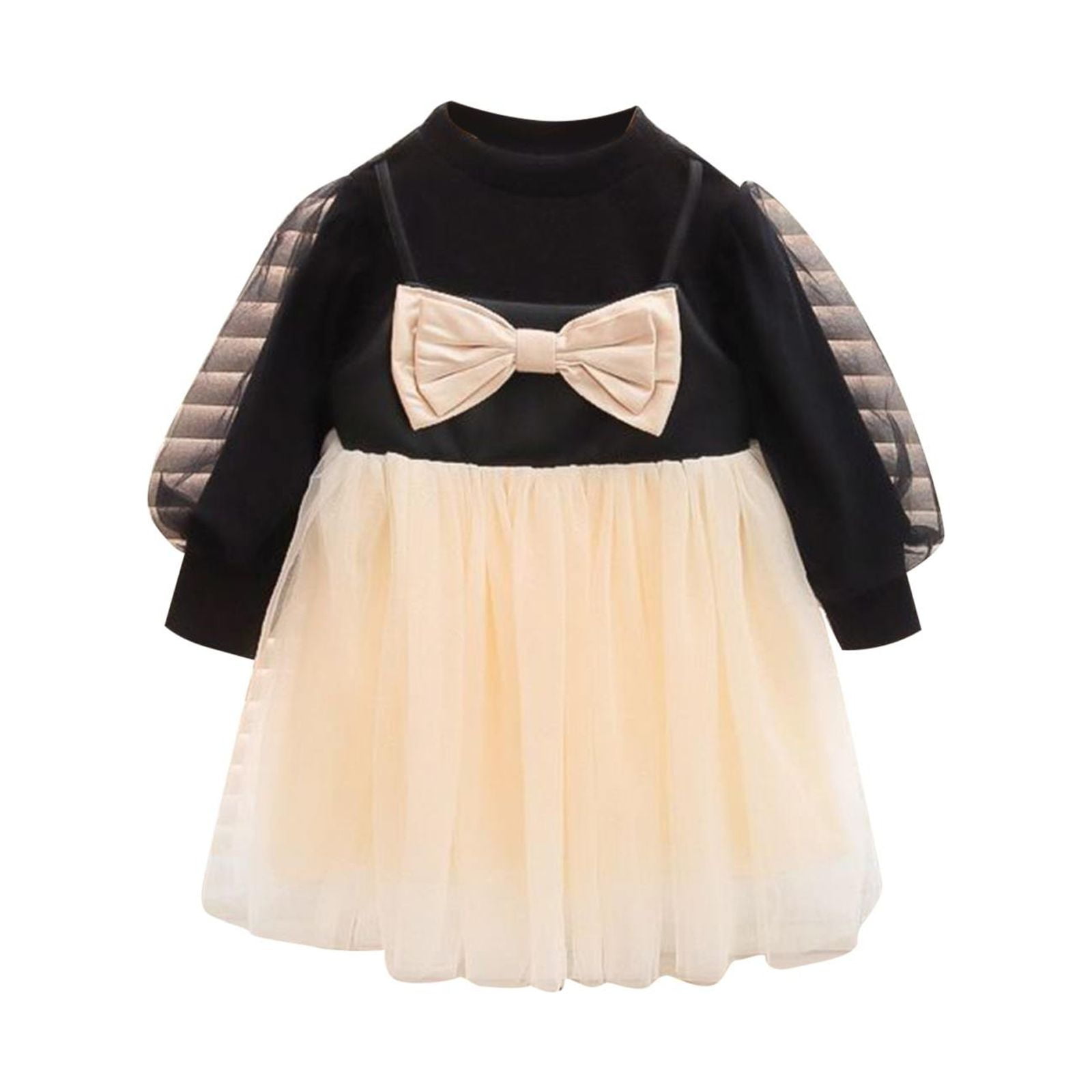 Little Girls Summer Dresses Spring Long Sleeve Round Neck Stylish Bow ...