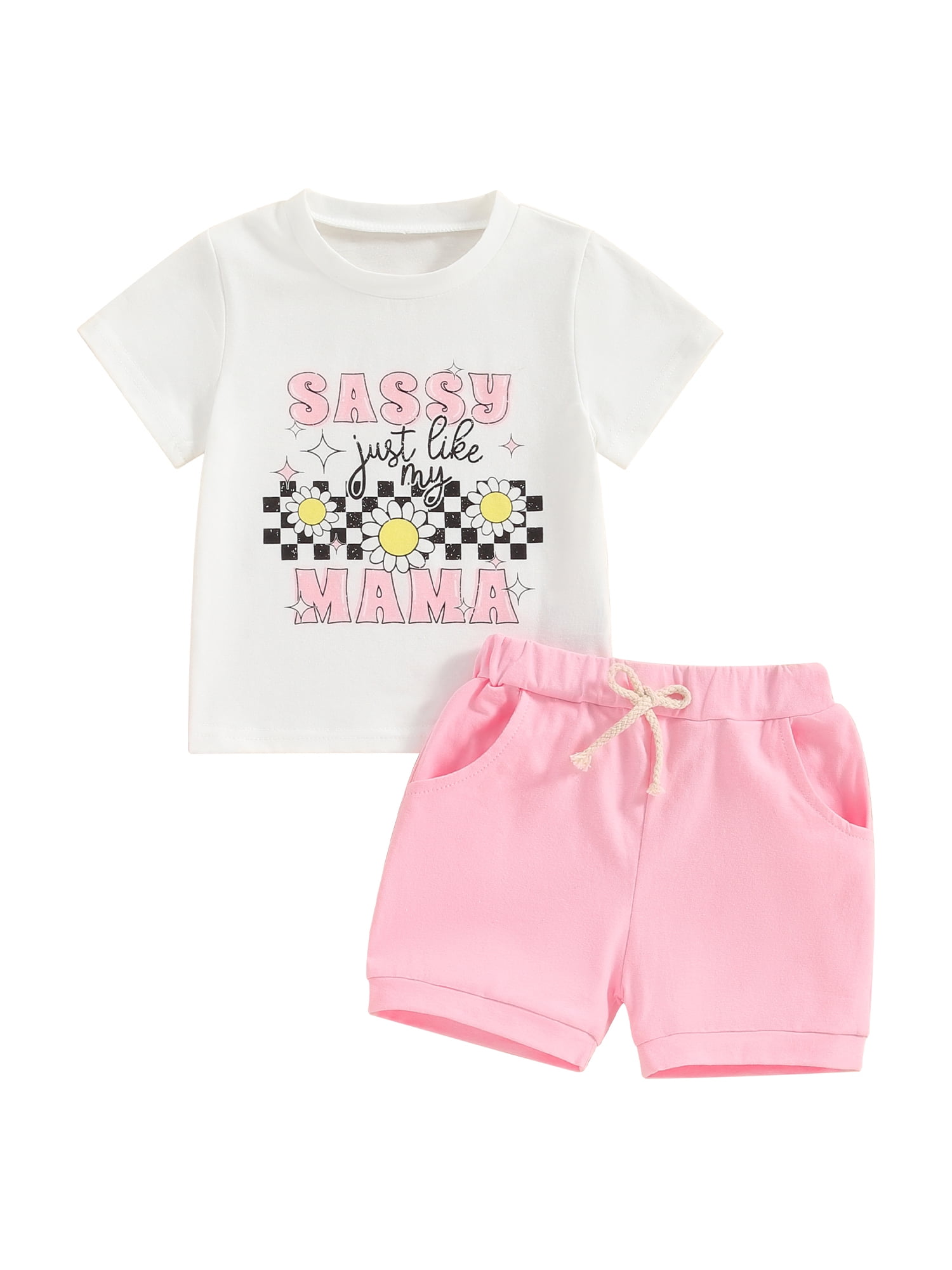 Little Girls Summer Shorts Sets, Short Sleeve Letter Flower Print Tops ...
