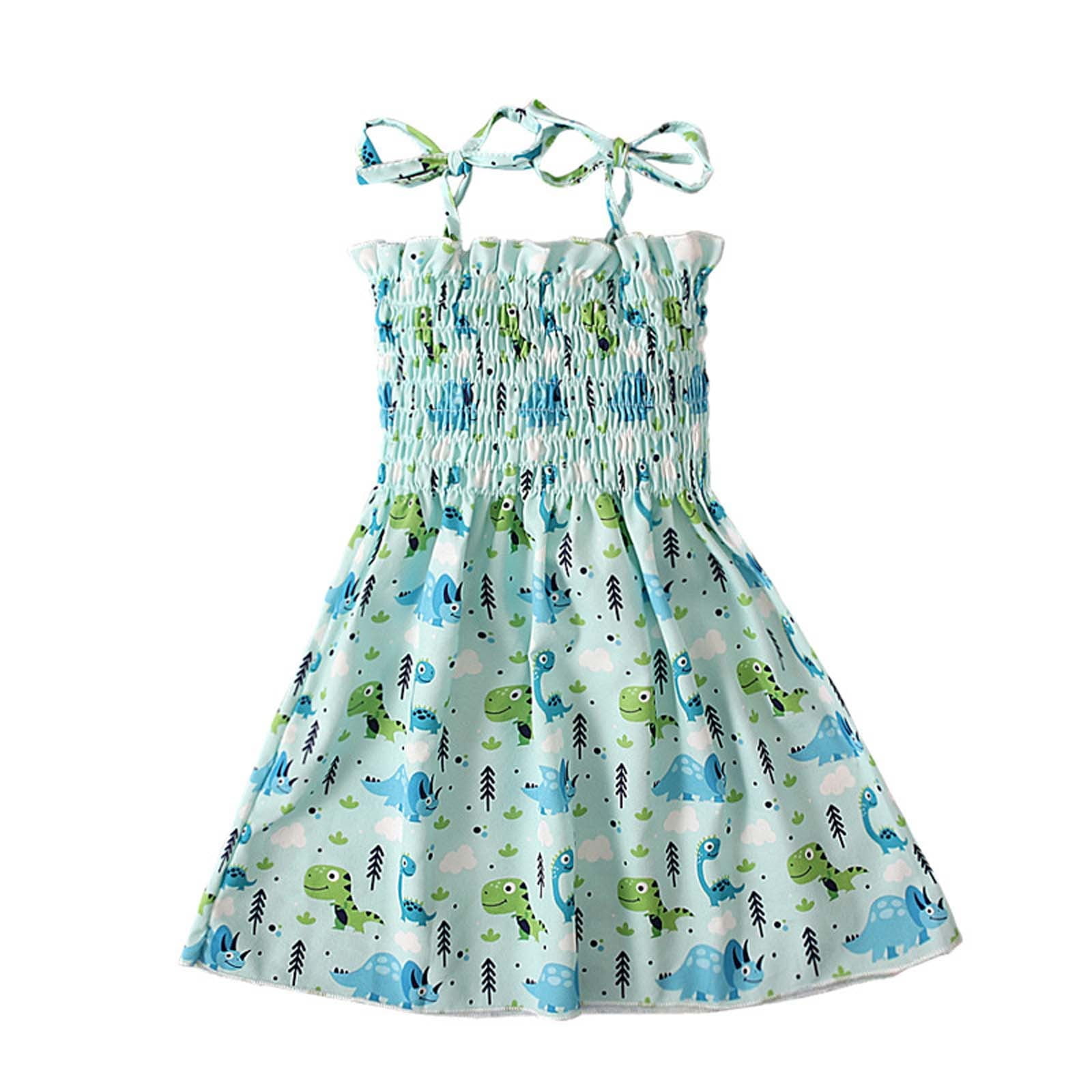 Little Girls' Sun Dresses Floral Print Summer Dress With Adjustable ...