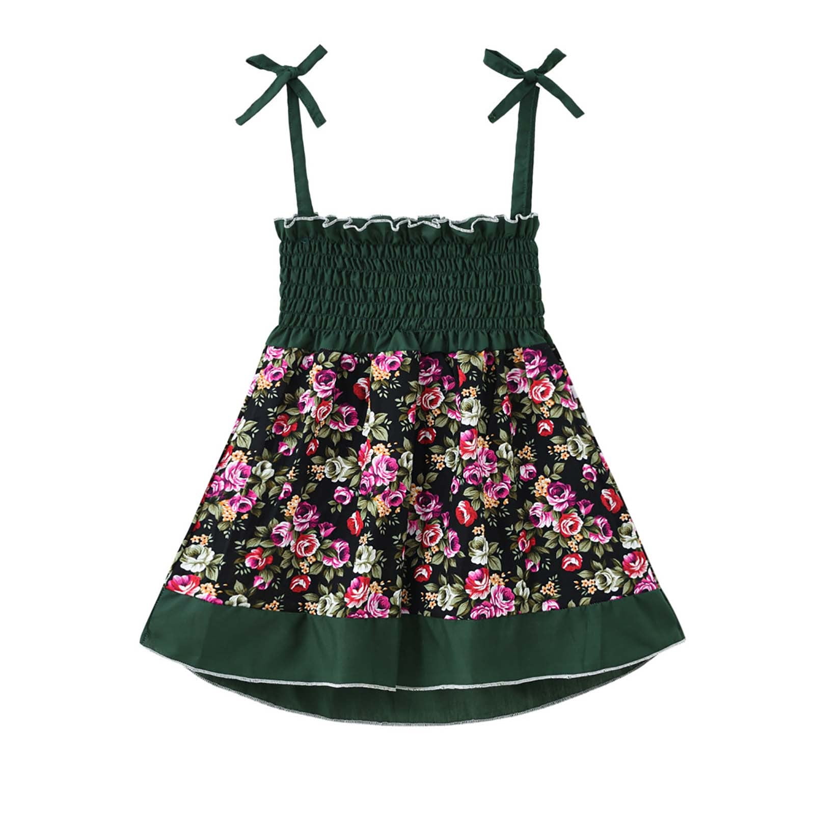 Little Girls' Sun Dresses Floral Print Summer Dress With Adjustable ...