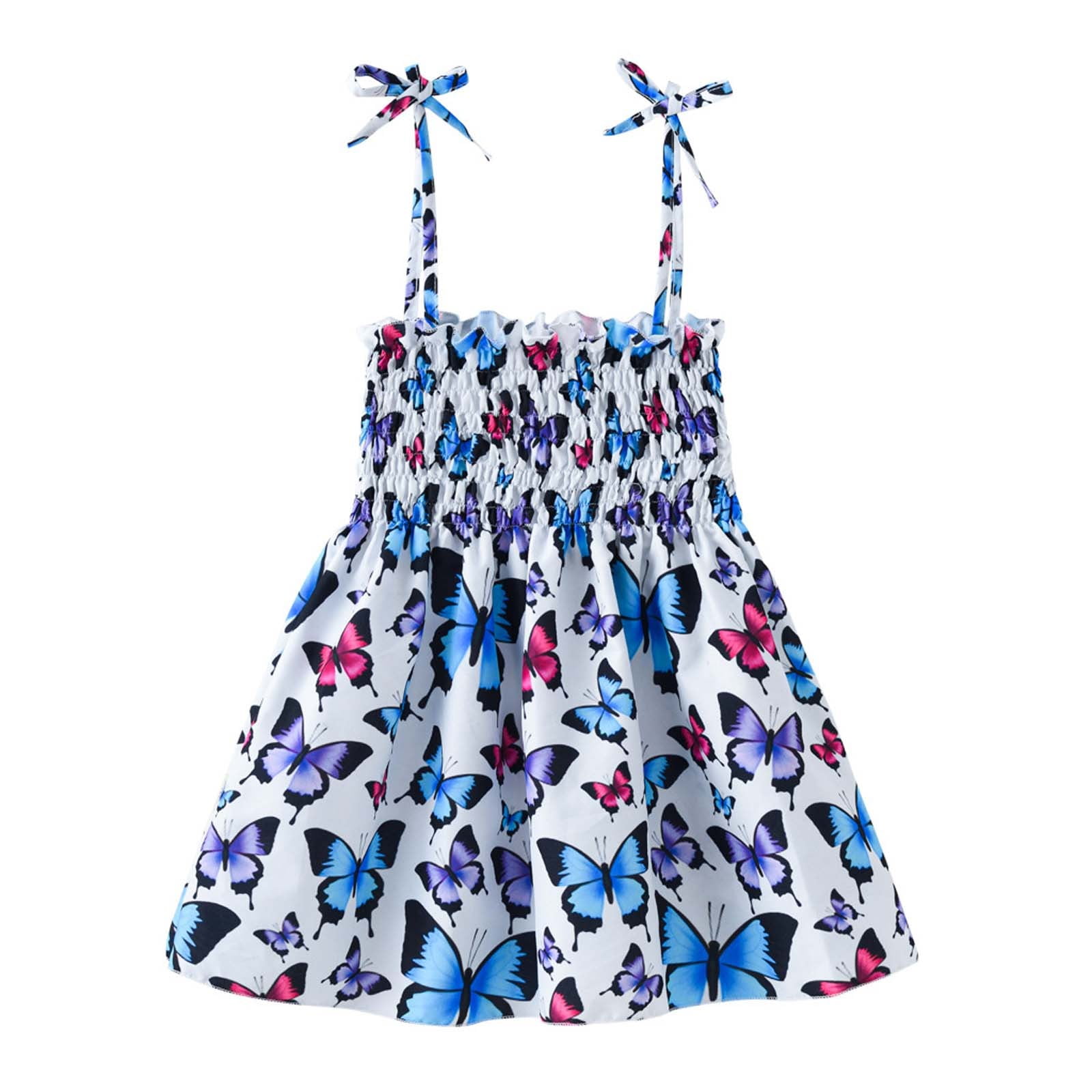 Little Girls' Sun Dresses Floral Print Summer Dress With Adjustable ...