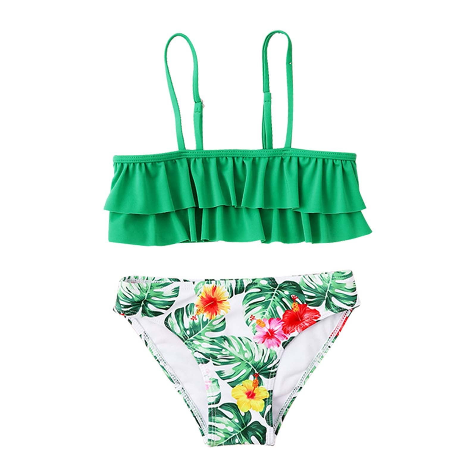 Little Girls Swimsuit Coconut Tree Floral Print 2 Piece Set Ruffle ...