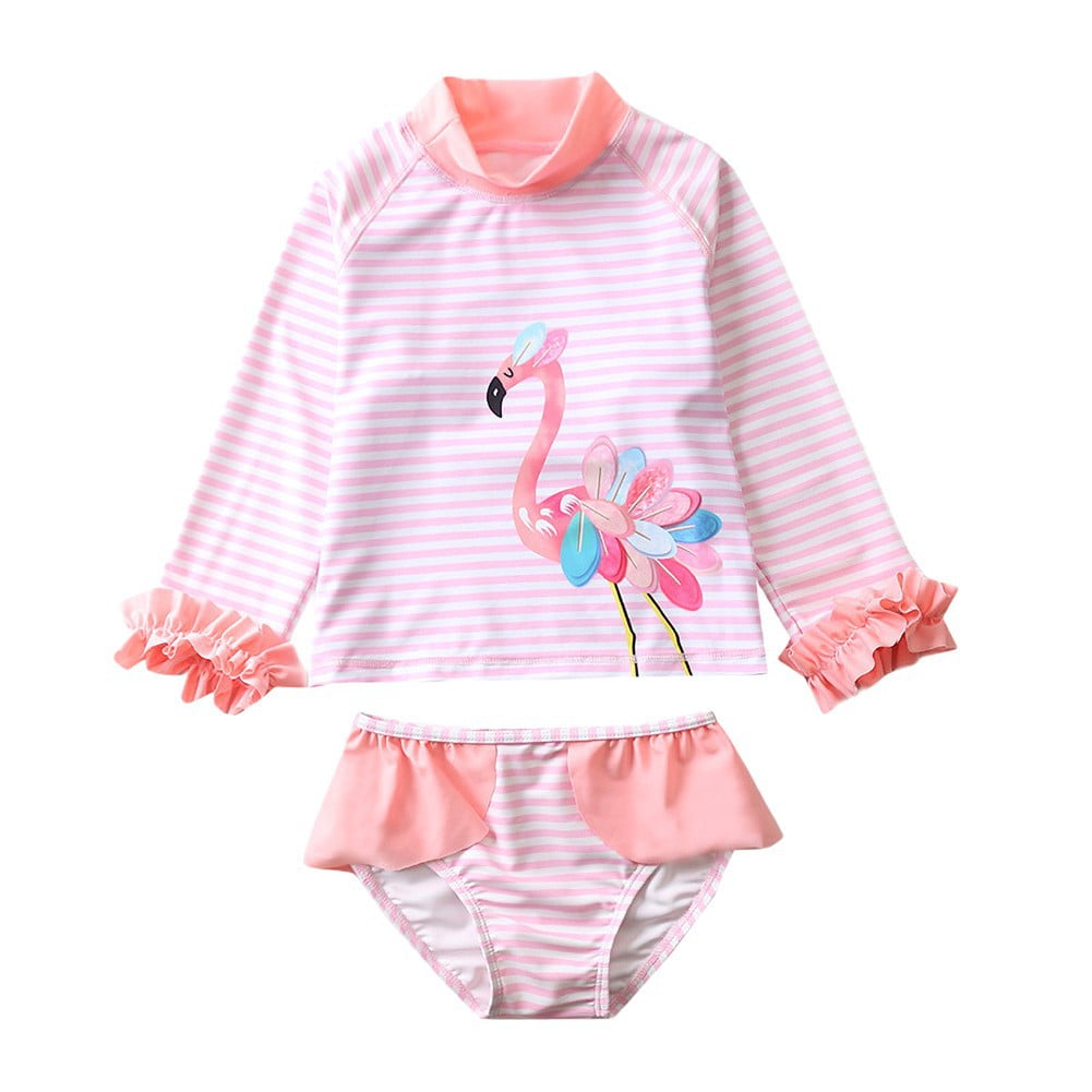 Little Girls Swimsuit Set Long Sleeve Floral Print Bathing Suits ...
