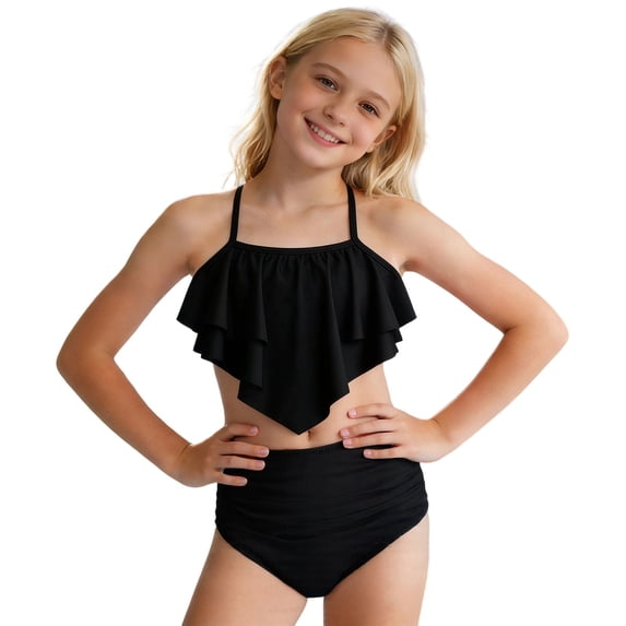 Little Girls Swimsuit Two Piece Solid Color Tankini Top And Swim Shorts ...