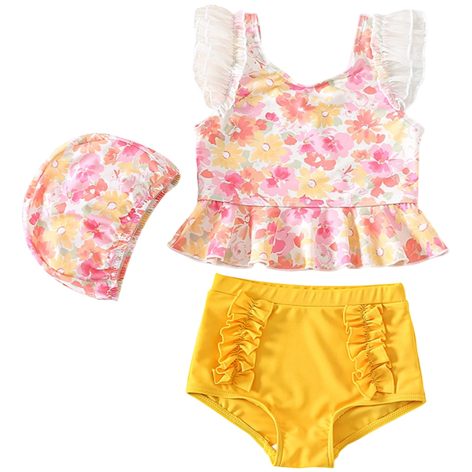 Little Girls Swimwear 2 Piece Set Floral Print Bikini Summer Kids ...