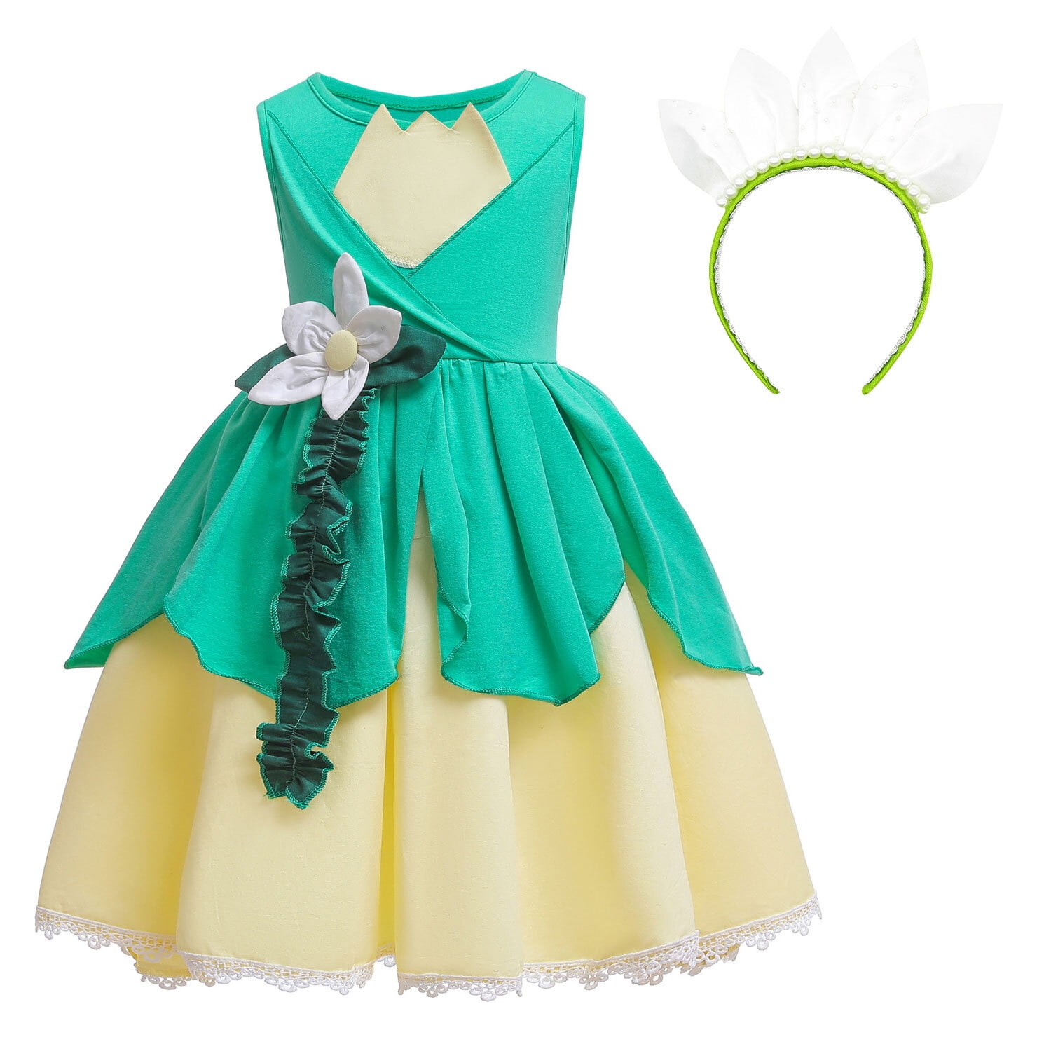 Little Girls Tiana Costume Dress Halloween Princess Fancy Dress Up, 2-6Y - Walmart.com