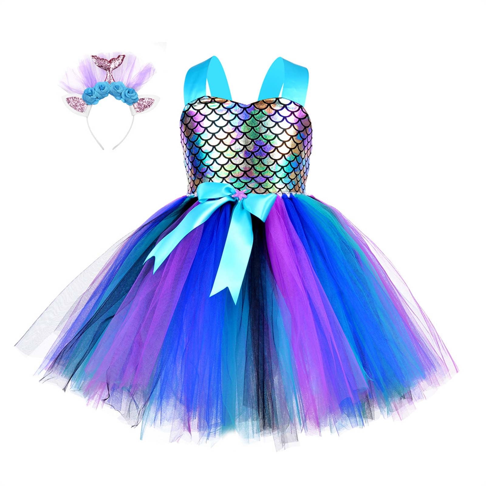 Little Girls Tulle Tutu Dress Toddler Kids Flutter Sleeve Rainbow ...