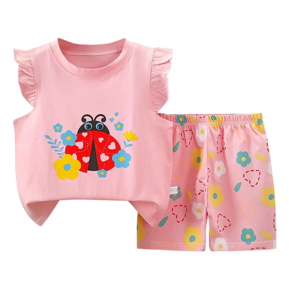 Little Girls Two Piece Outfit Cotton Set Ruffle Trim Cami Top Pattern ...