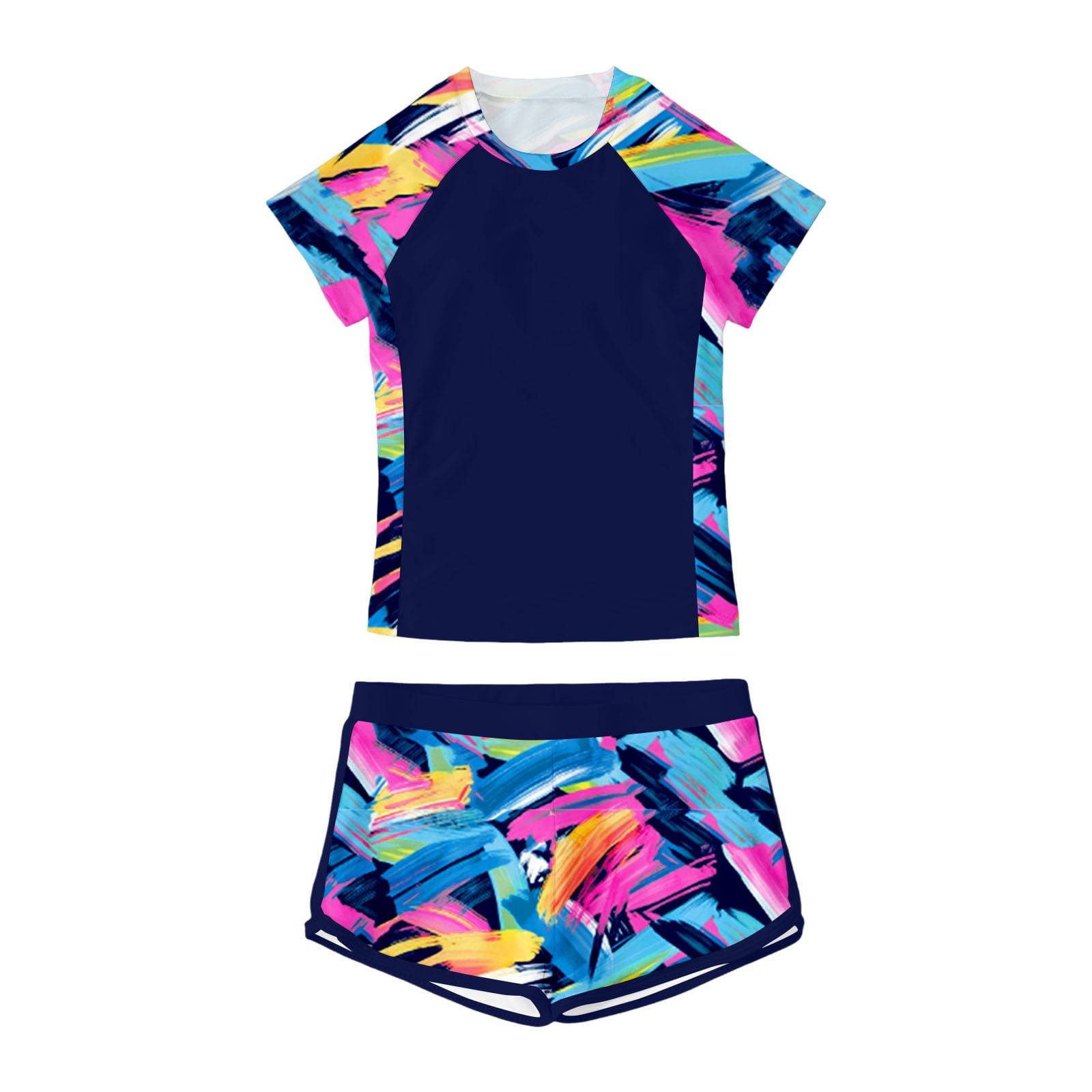 Little Girls Two Piece Swim Set Beach Pool Floral Print Crewneck Bikini ...