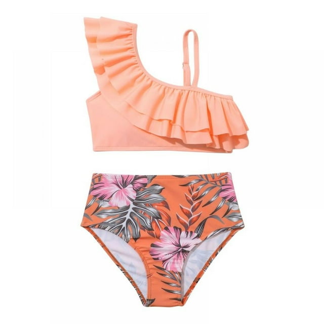 Little Girls Two-pieces Tankini Top and Bottom Swimwear One Shoulder ...