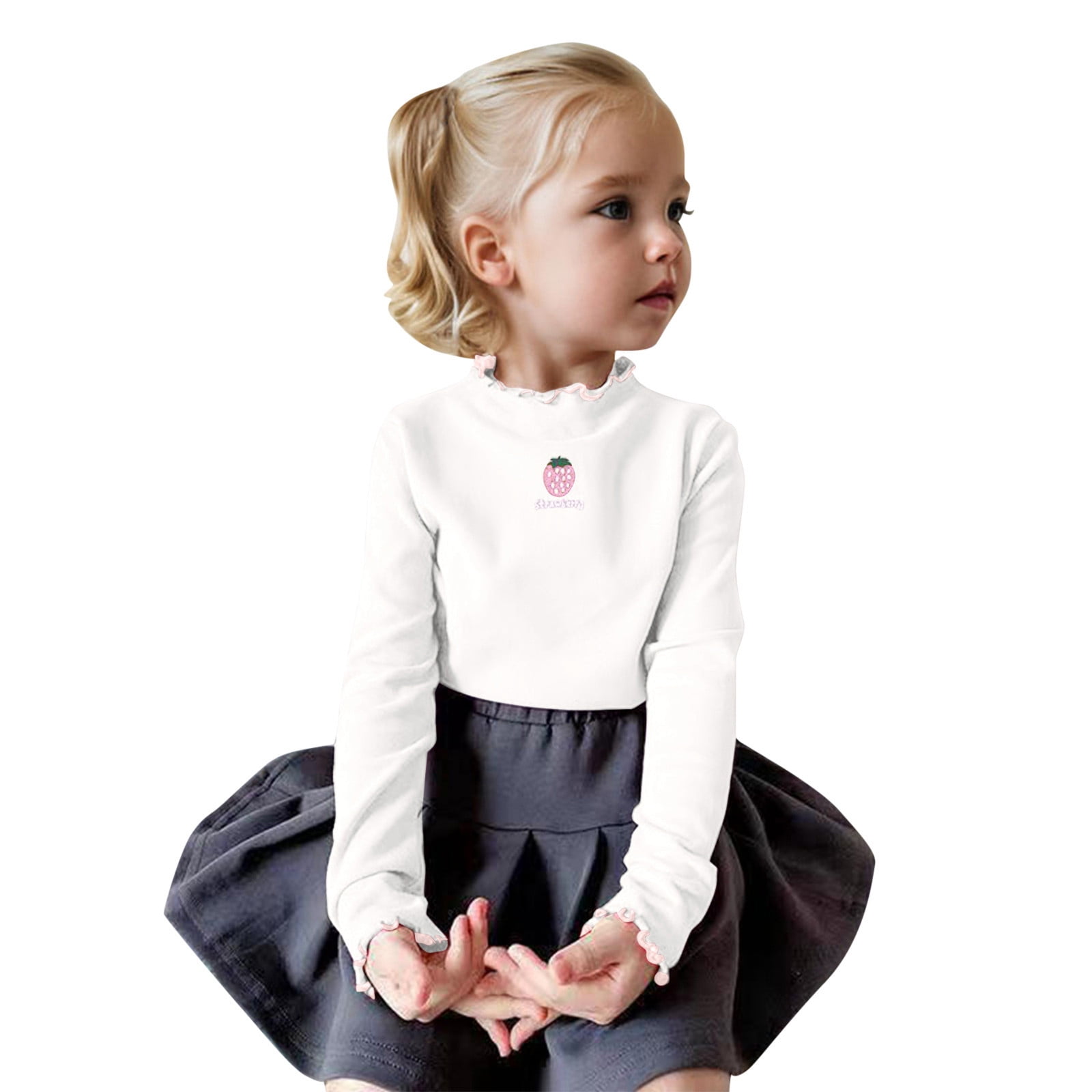 Little Girls Undershirt Long Sleeve Ruffle T Shirt Casual Stretch ...