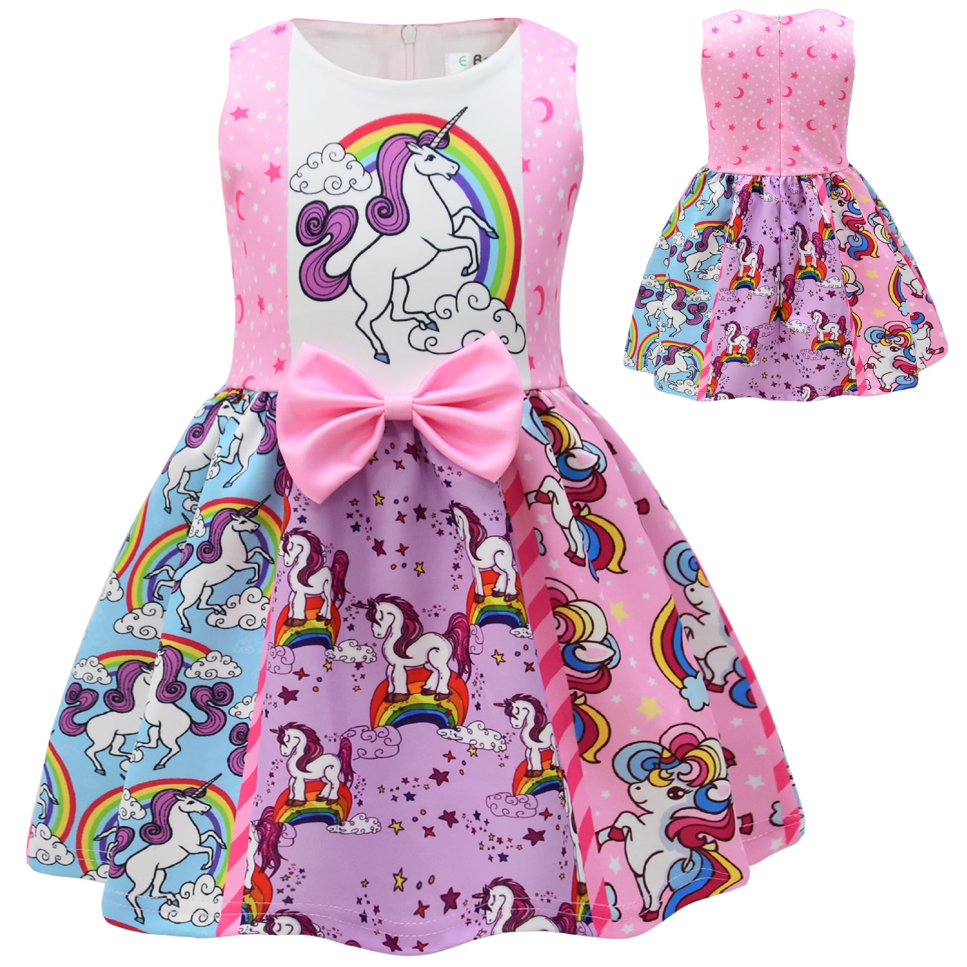 Little Girls Unicorn Dress Sleeveless Casual Bowknot Party Dress 3-8T ...