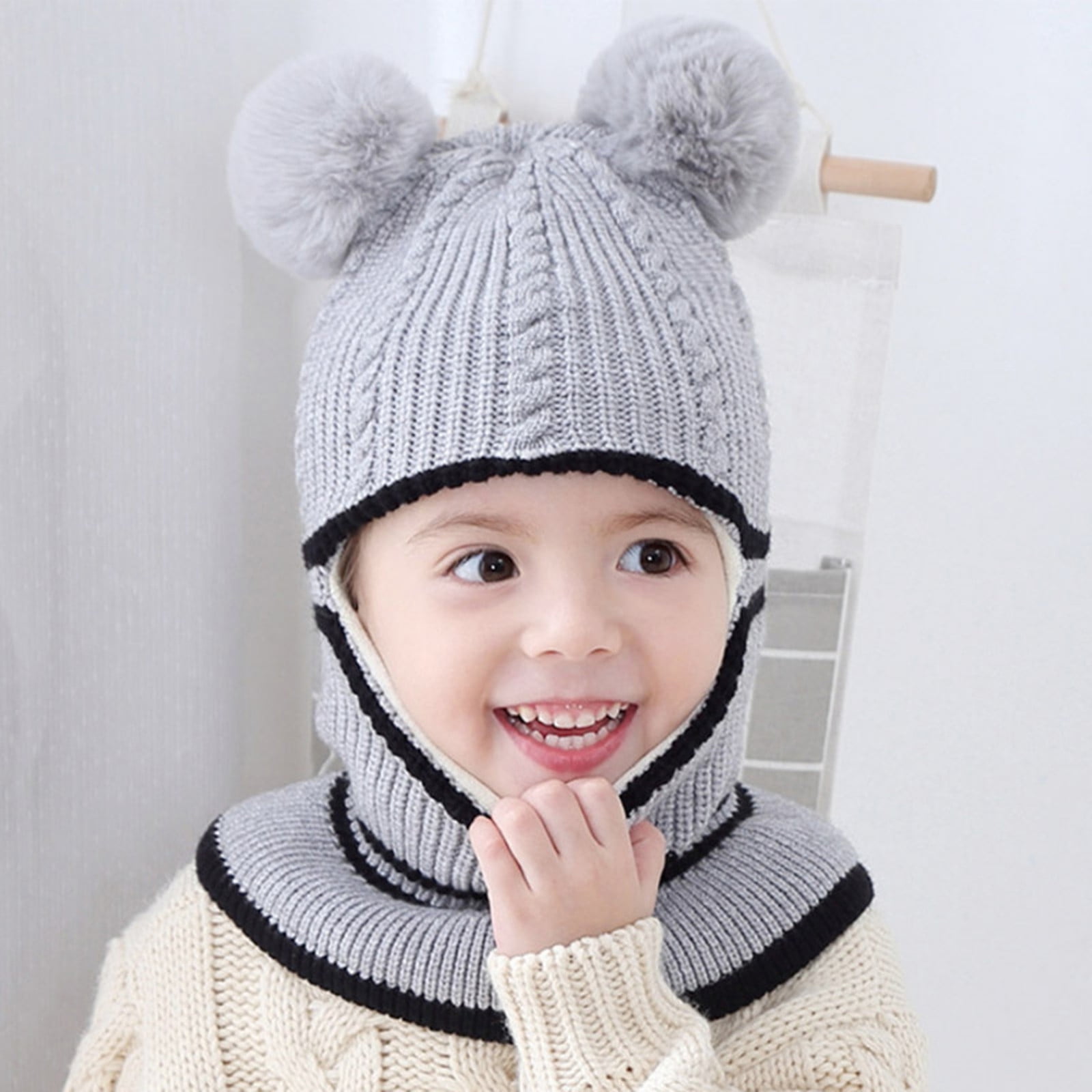 Little Girls Winter Knitted Hat Earflap Hood Scarves Caps Warm and ...