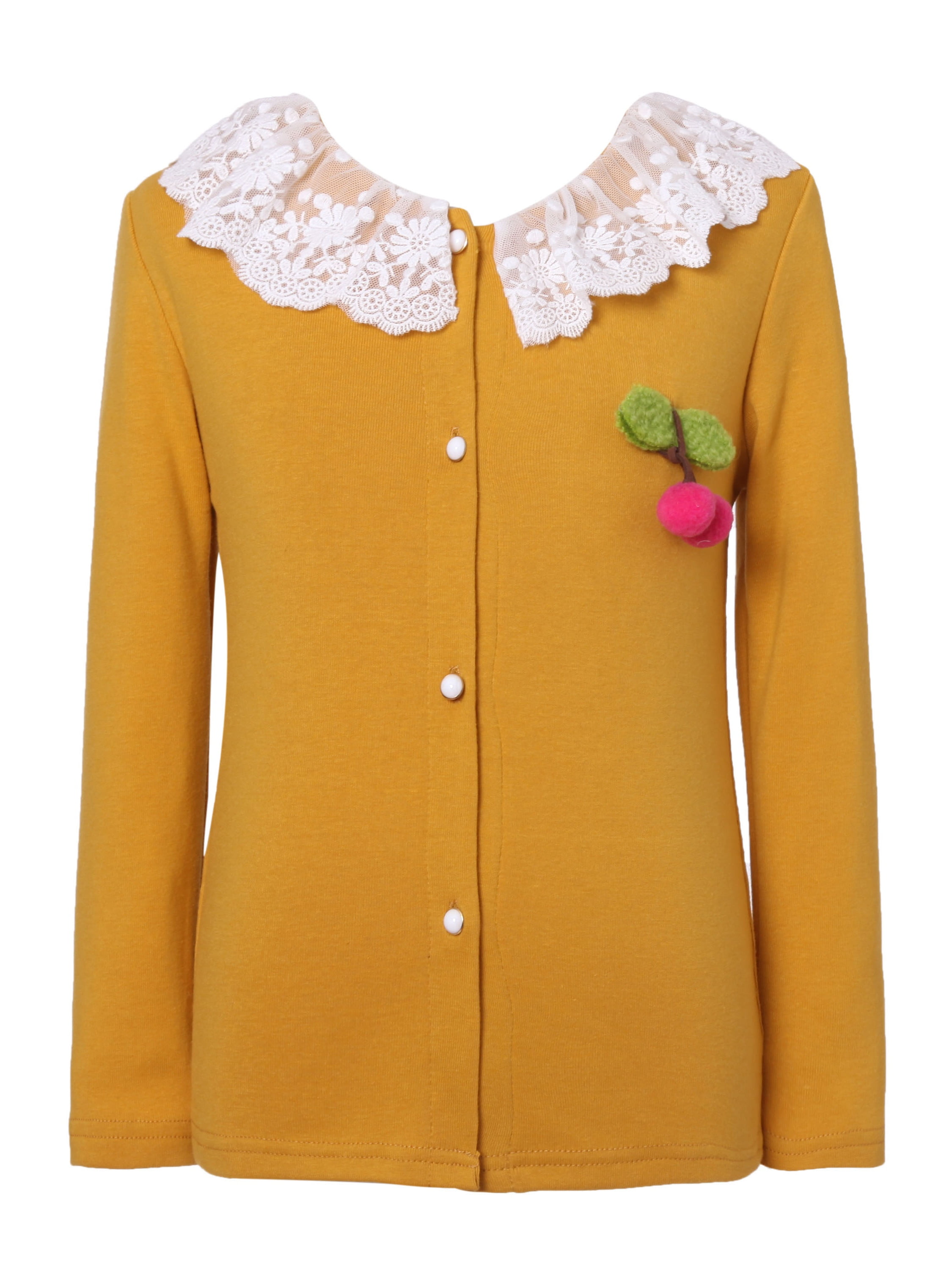 Little Girls Yellow Solid Colored White Lace Detail Cardigan 4/5 ...