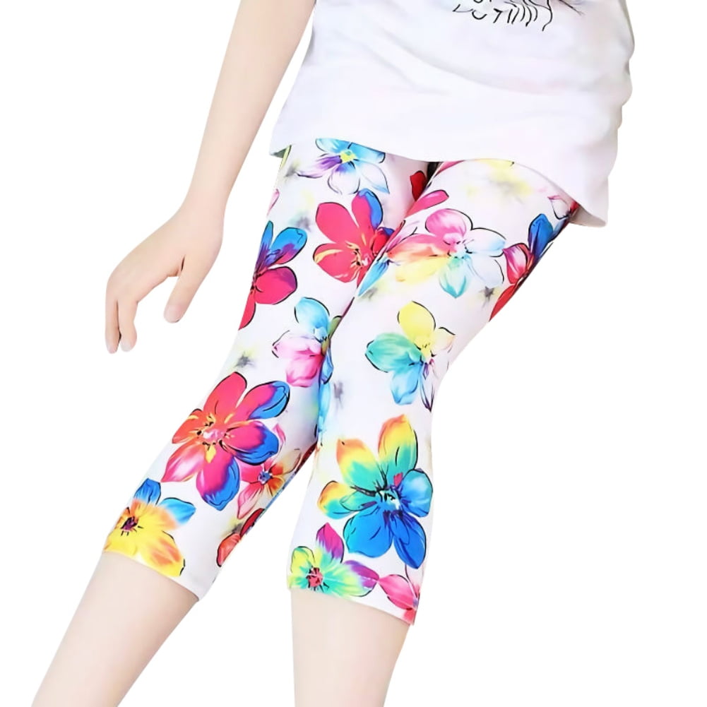 Little Girls Yoga Leggings Floral Print Toddler Cropped Capri Leggings ...
