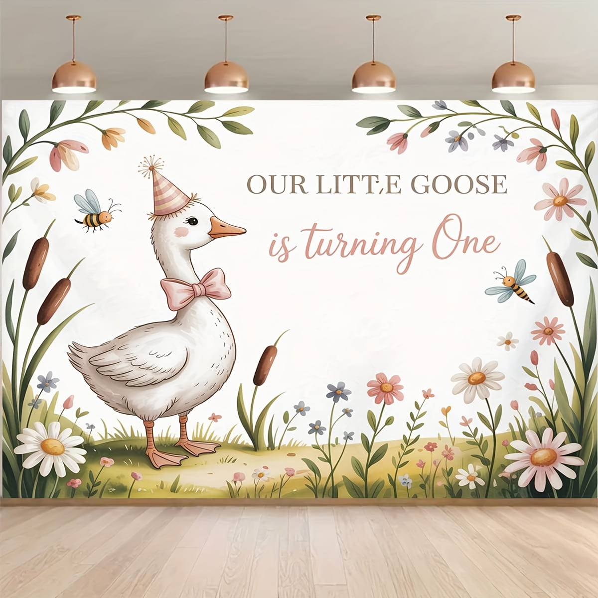 Our Little Goose is Turning One Backdrop Watercolor Goose 1st Birthday ...