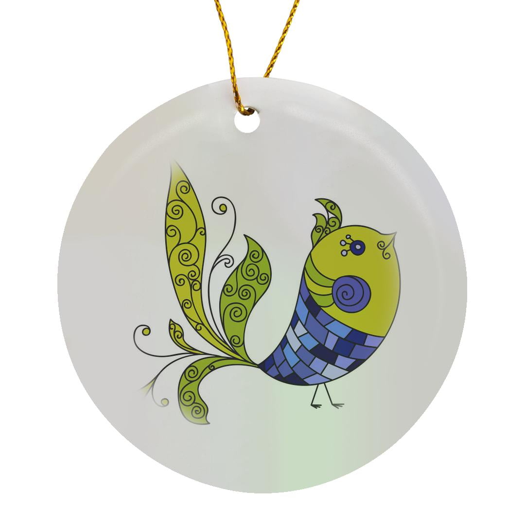 3drose, Little Green and Blue Bird, Circle Porcelain Ornament - Walmart.com
