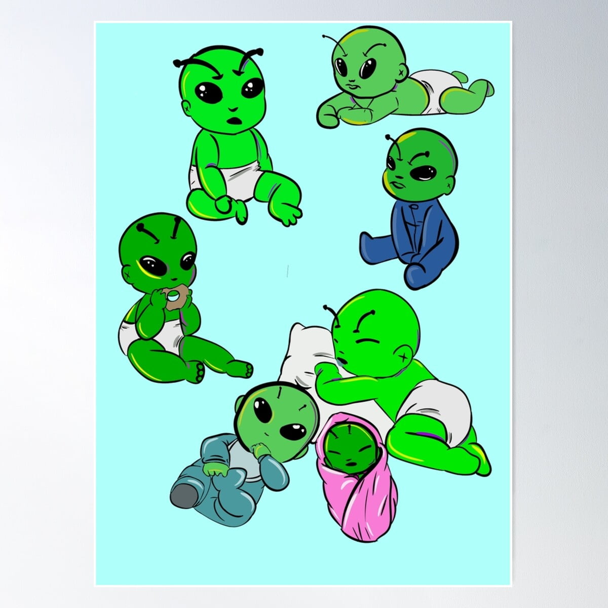 Little Green Babies Poster Wall Art, Modern Wall Decor For Living Room ...